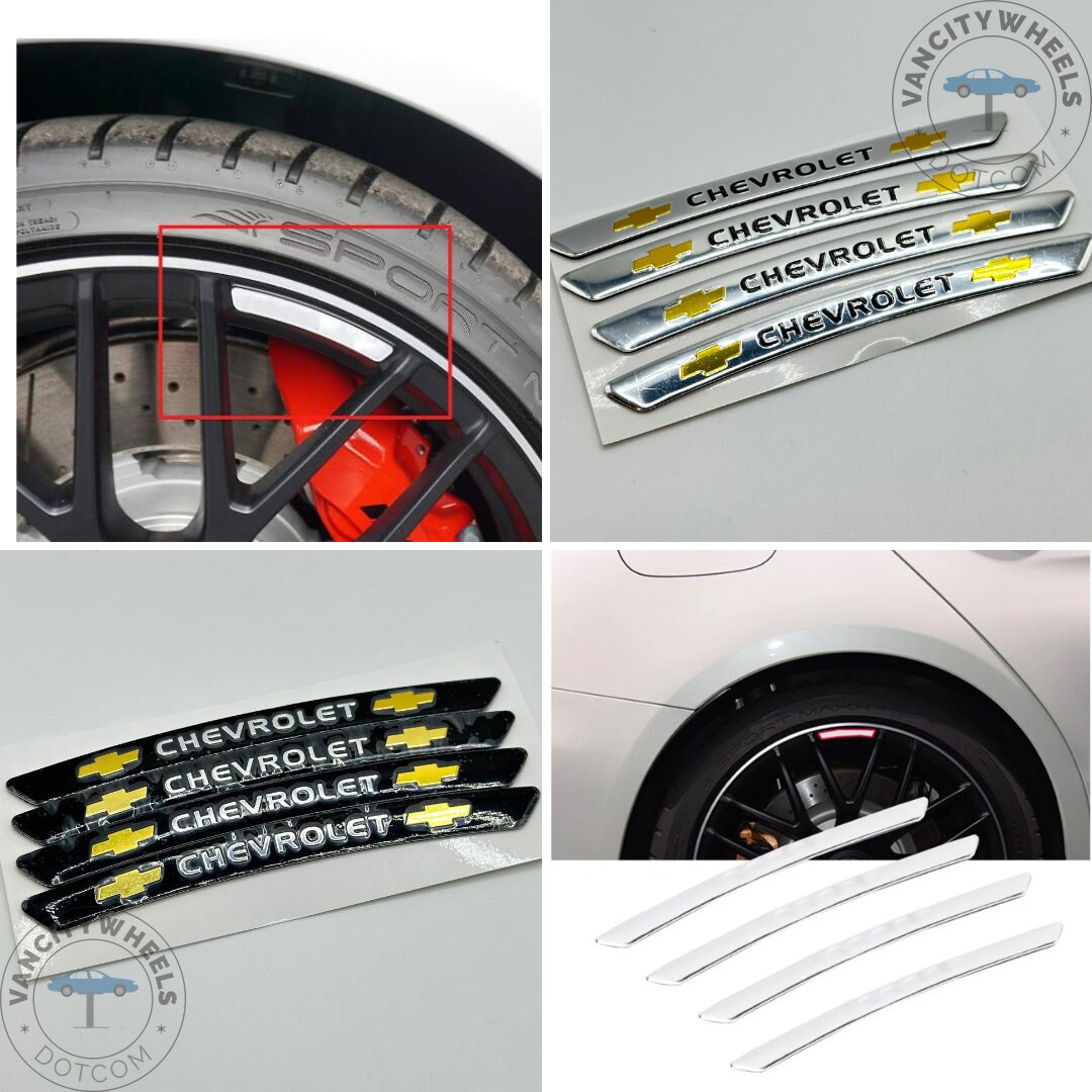 Set of 4 Silver/black Chevrolet Wheel Rim Decal Emblem Badges, Wheel ...