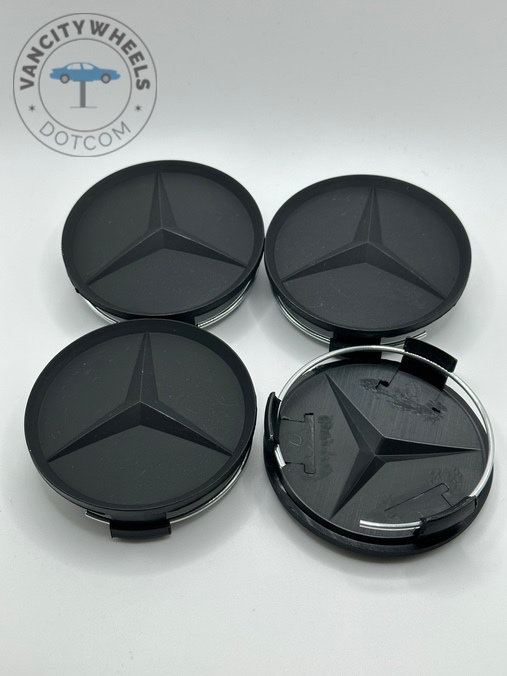 Set of 4 Matte Black Mercedes Benz Alloy Wheel Center Caps 75mm, Matte ...