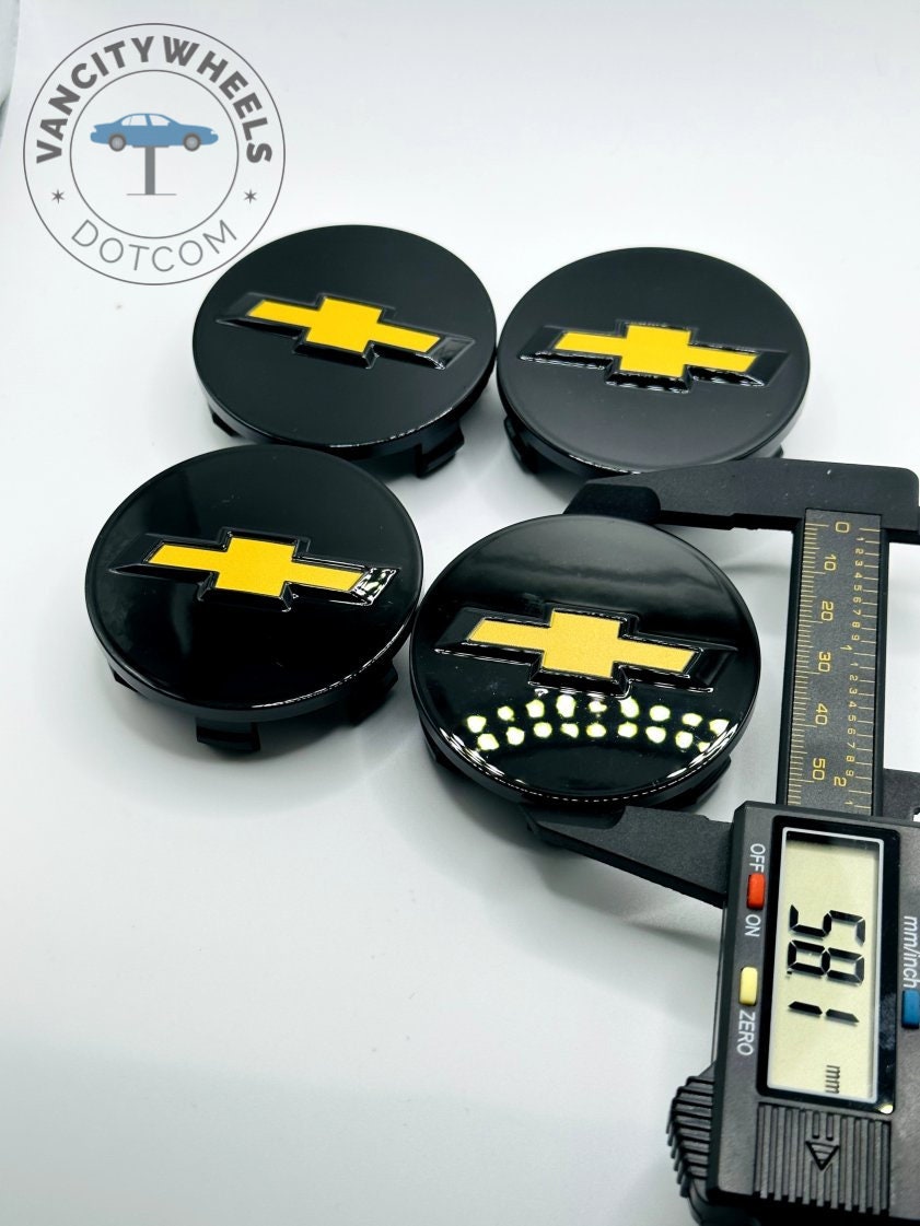 Set of 4 Black/gold Chevrolet Alloy Wheel Center Caps 58mm, Black ...
