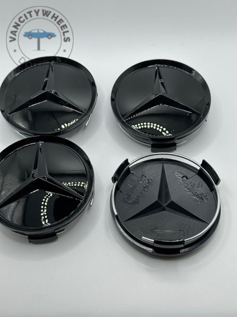 Set of 4 Gloss Black Mercedes Benz Alloy Wheel Center Caps 75mm, Gloss ...