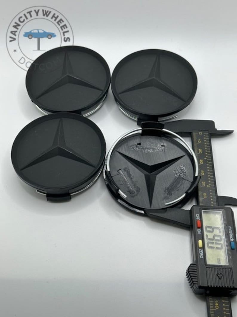 Set of 4 Matte Black Mercedes Benz Alloy Wheel Center Caps 75mm, Matte ...