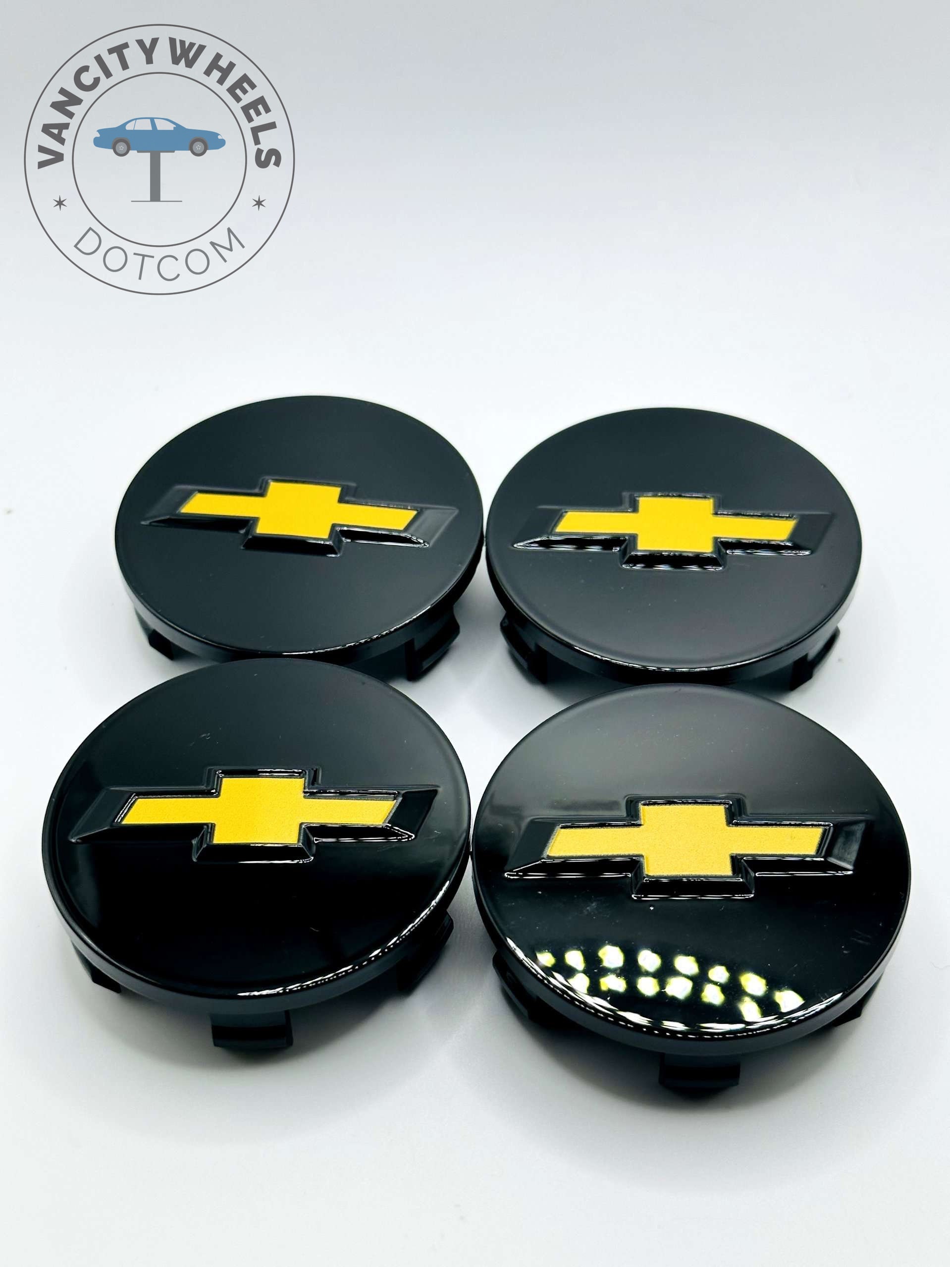 Set of 4 Black/gold Chevrolet Alloy Wheel Center Caps 58mm, Black ...