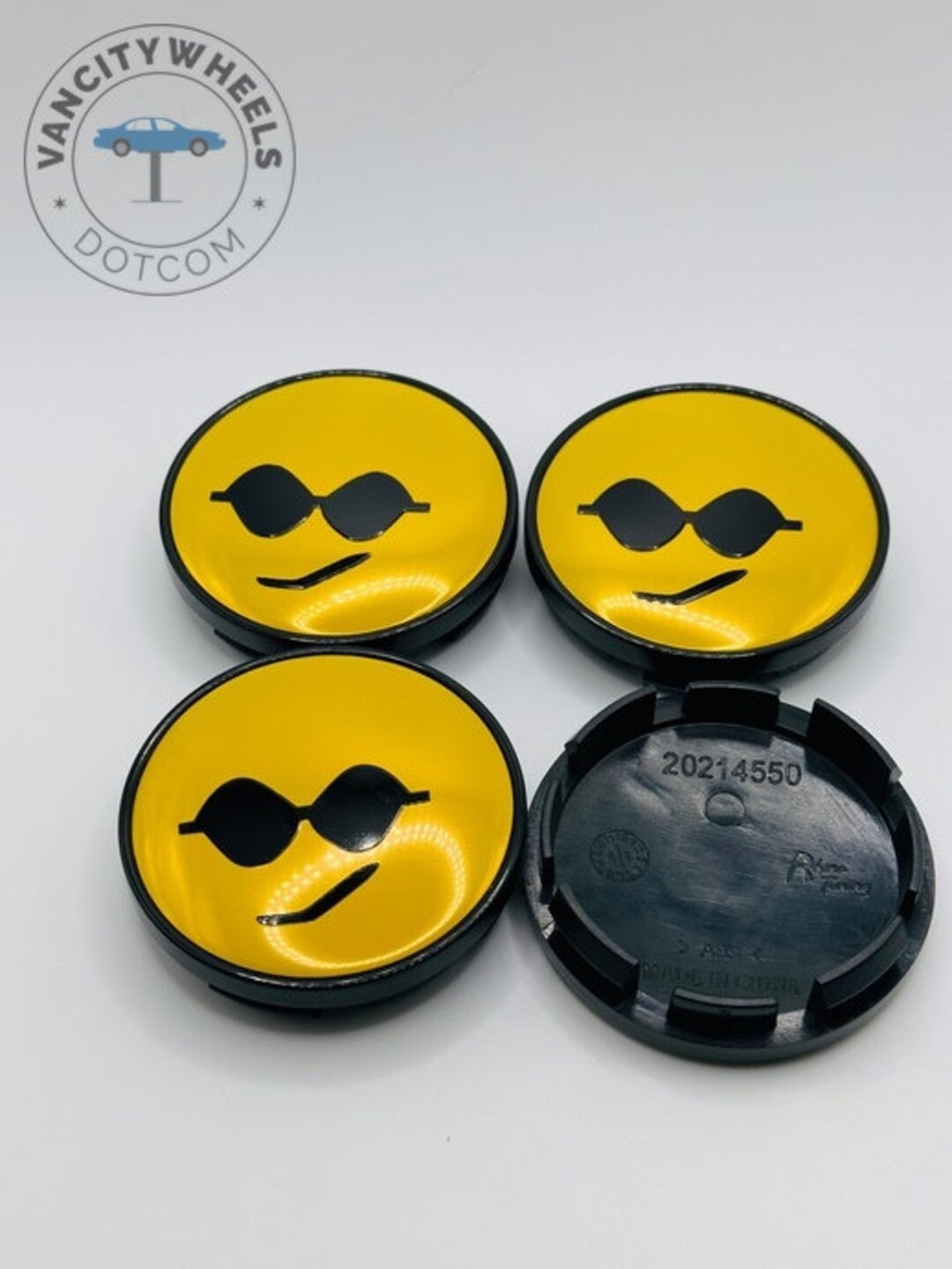 Set of 4 Cute Emoji Alloy Wheel Center Caps 60mm, Emoji With Sunglasses ...