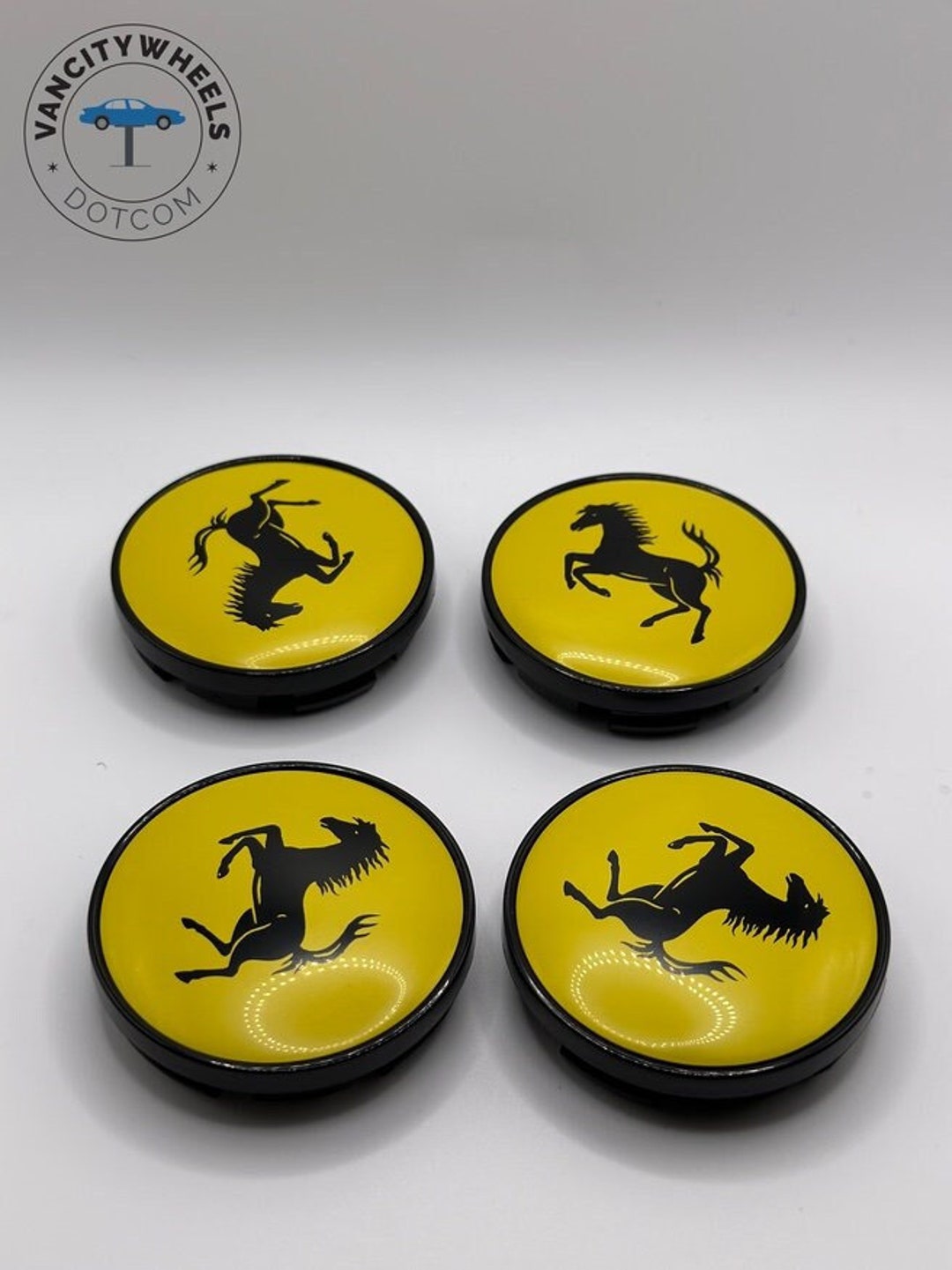 Premium 4pcs Ferrari Black/yellow Wheel Center Caps in Varied Sizes ...