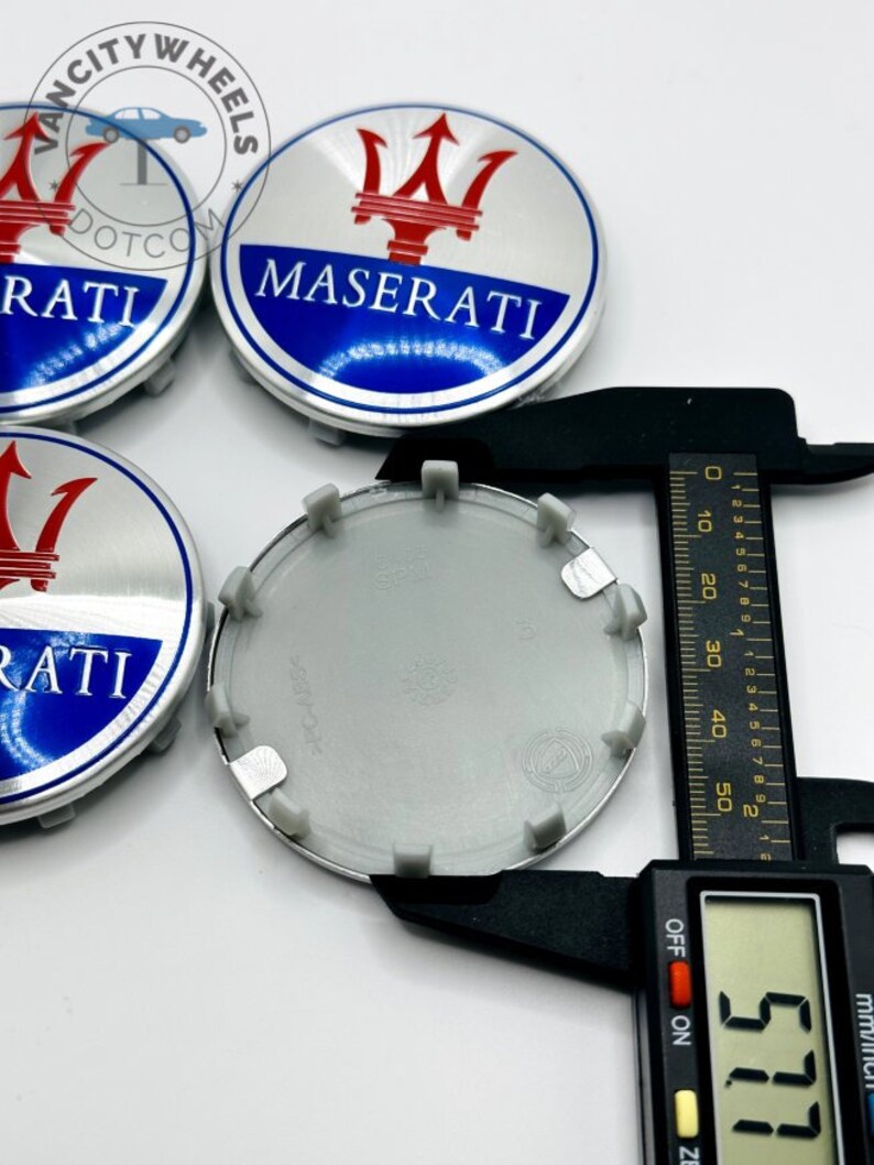 Set of 4 Chrome/blue Maserati Alloy Wheel Center Caps 60mm, Chrome/blue ...