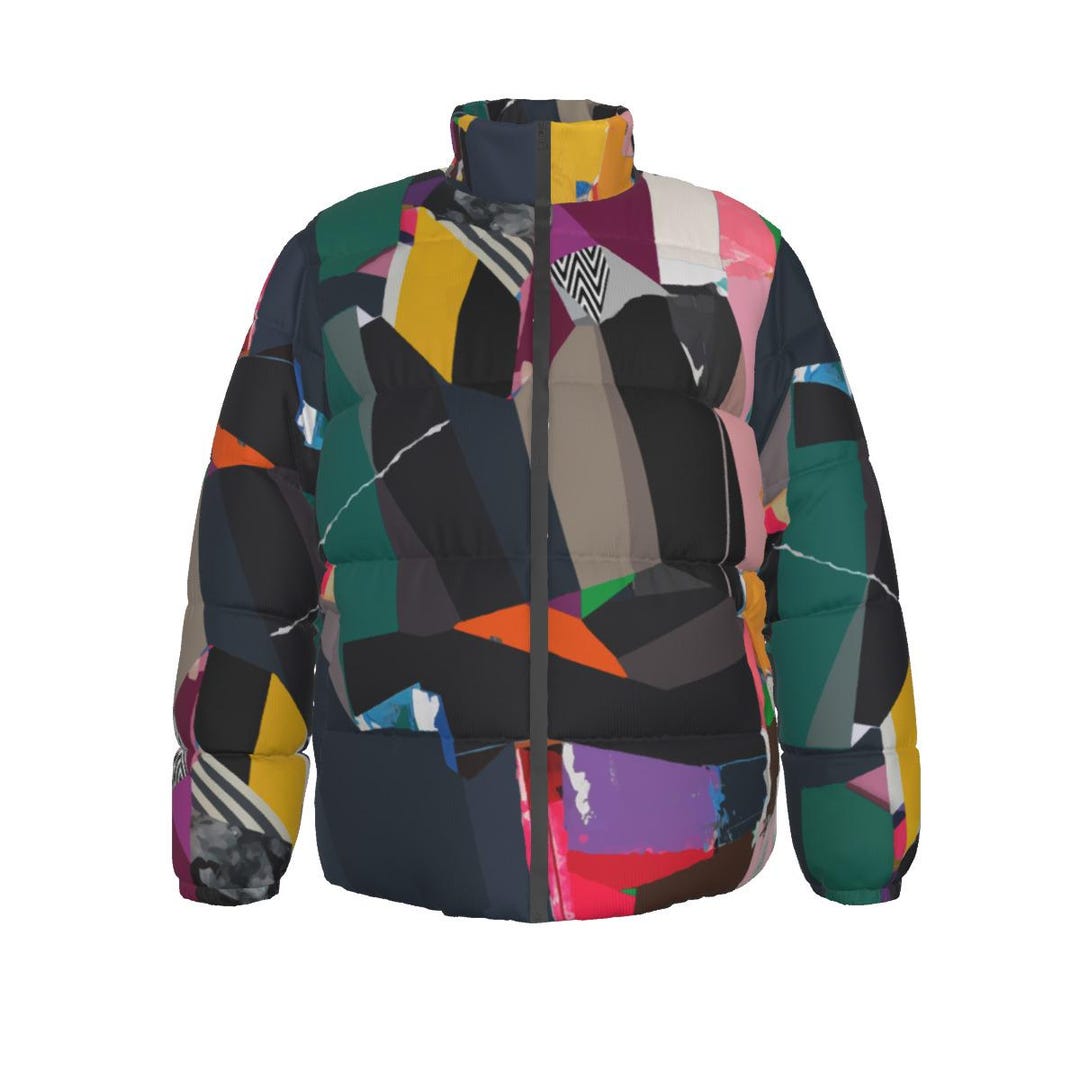 Colorful Print Down Puffer Jacket All-over Print Unisex Stand-up Collar ...