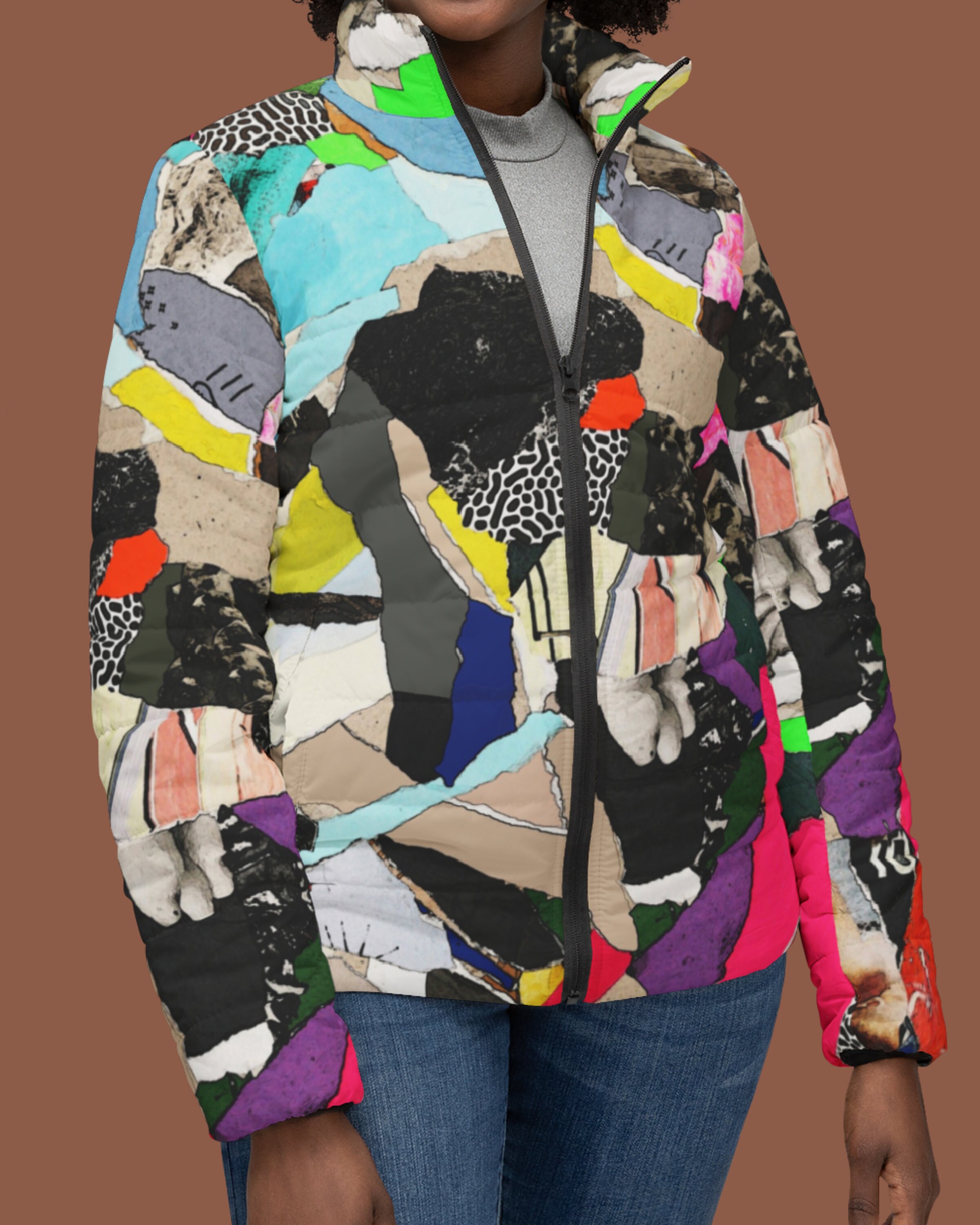 Women Puffer Jacket, Colorful Puffy Jacket, Multicolor Puffer Jacket ...