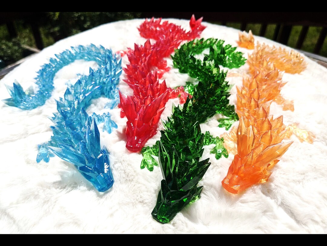 Translucent Glitter Crystal Dragon - Articulated Resin 3D Print, Unique ...
