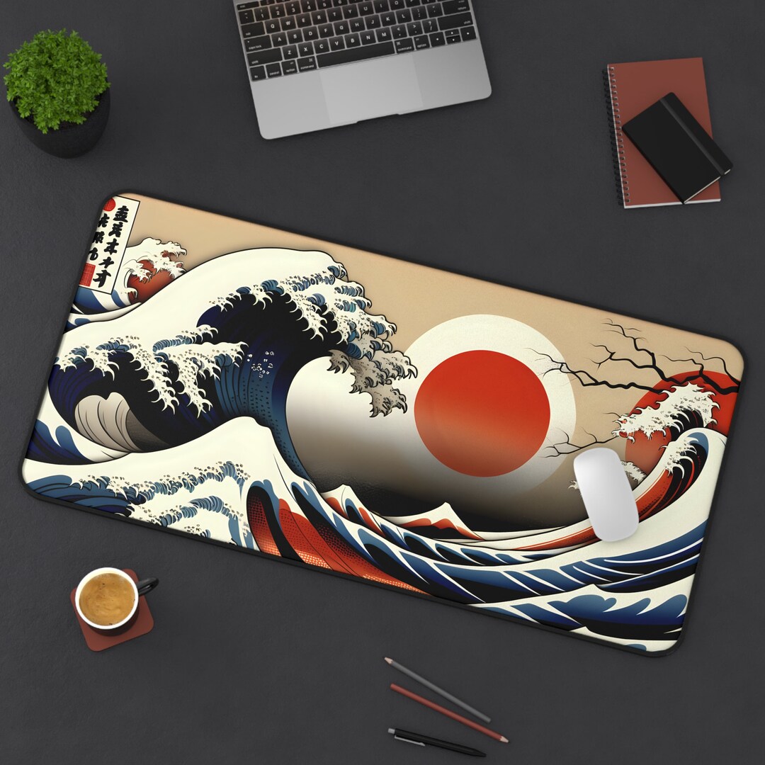 Japanese Big Tidal Wave Desk Mat, Desk Accessories, Workspace, Large ...