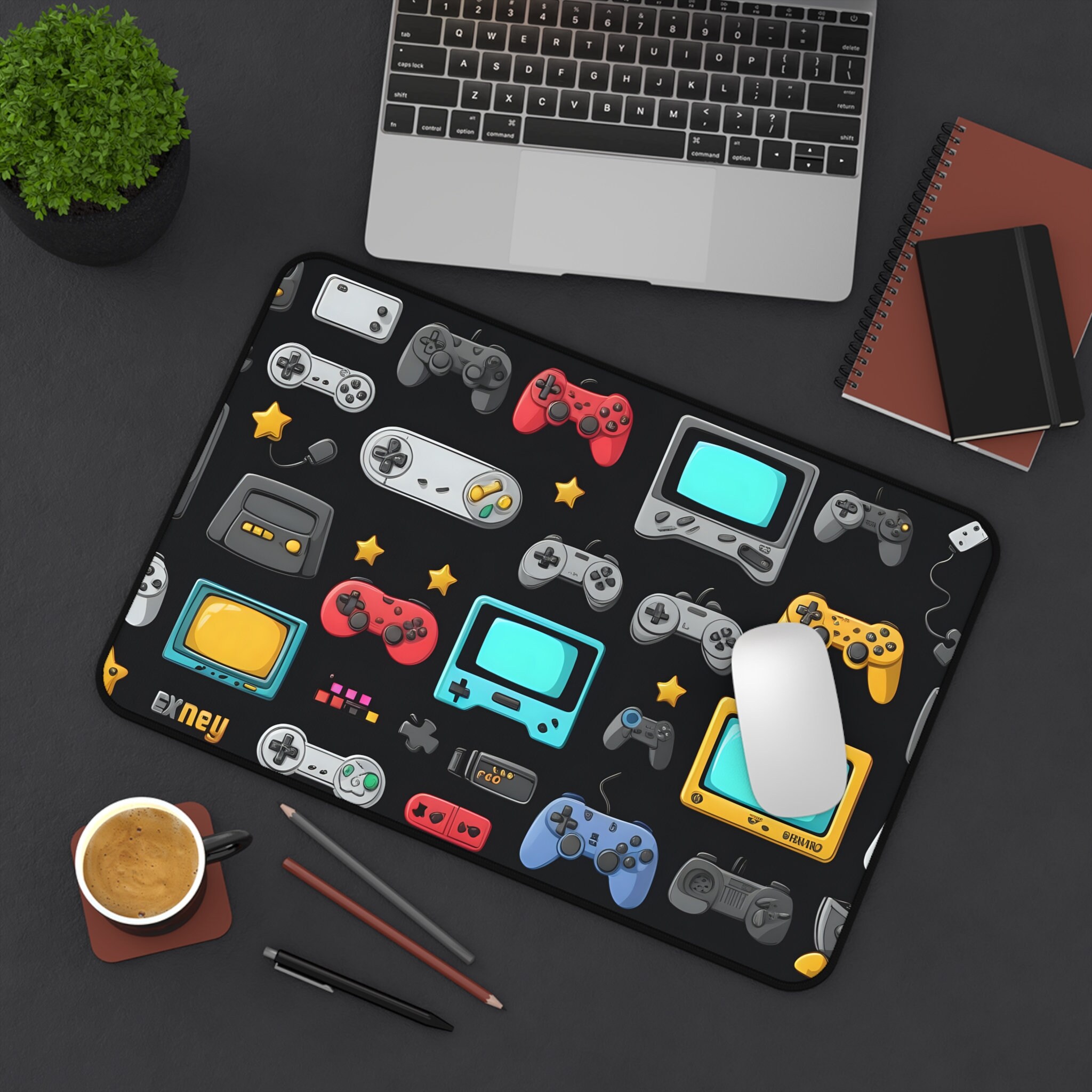 Vintage Gaming Desk Mat Cartoon Style, Gamer Desk Setup, Gaming Mouse ...
