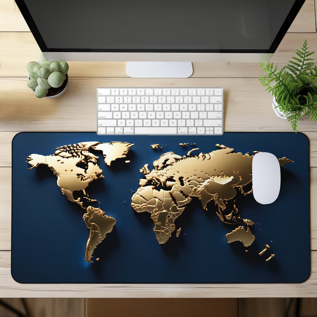 3D Gold World Map Desk Mat, Large Desk Pad, 3D Mouse Mat, 3D Desk Mat ...