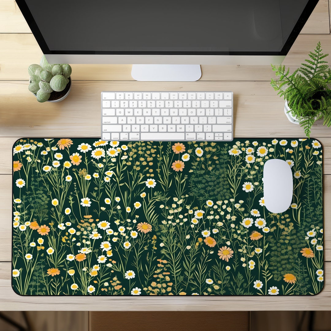 Vintage Wildflower Desk Mat, Daisies, Desk Accessories, Workspace ...
