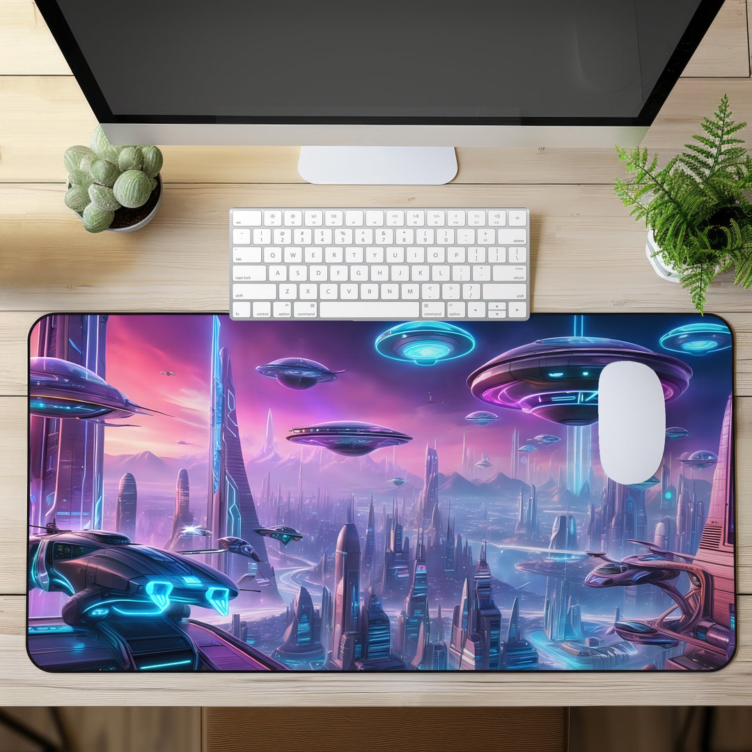 Futuristic City Desk Mat, Sci-fi Desk Mat, Spacecraft, Sci-fi ...