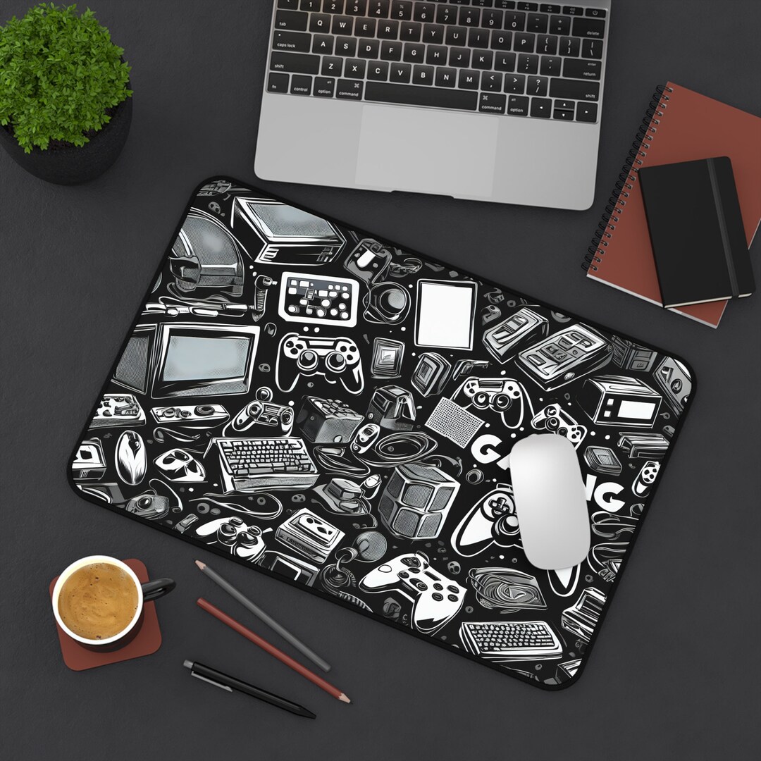 Vintage Gaming Desk Mat Comics Style, Gamer Desk Setup, Gaming Mouse ...