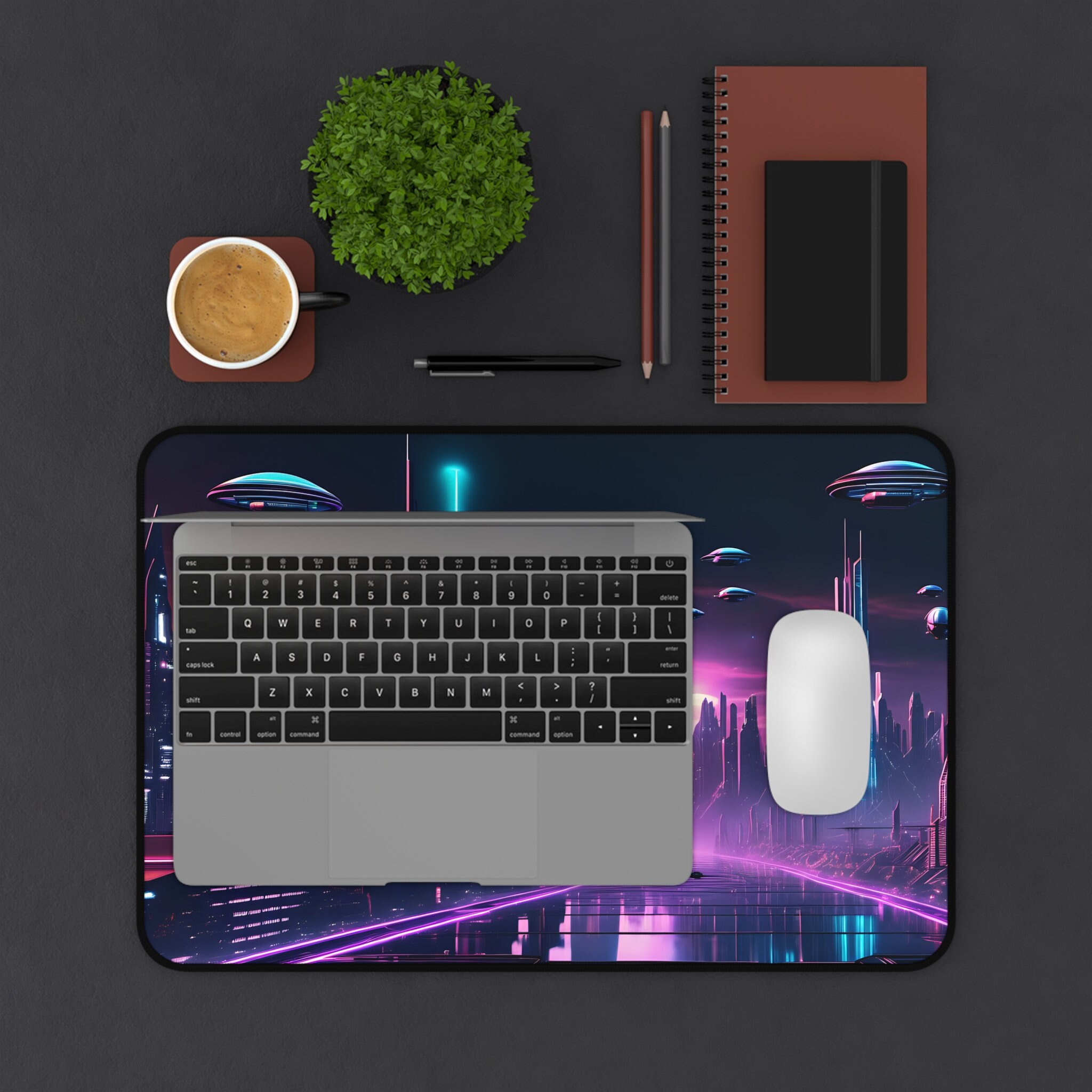 Dystopian Futuristic City Desk Mat, Sci-fi Desk Mat, Spacecraft ...