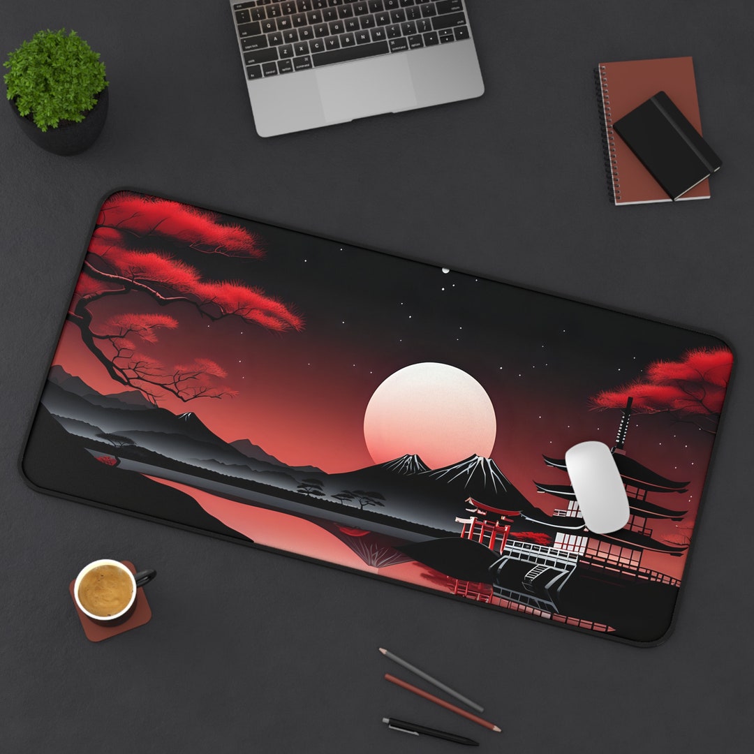 Japanese Landscape by Night Desk Mat, Desk Accessories, Workspace ...