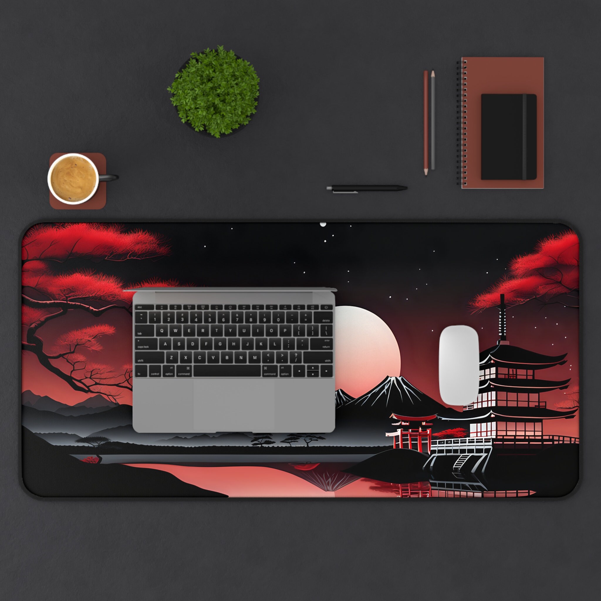 Japanese Landscape by Night Desk Mat, Desk Accessories, Workspace ...