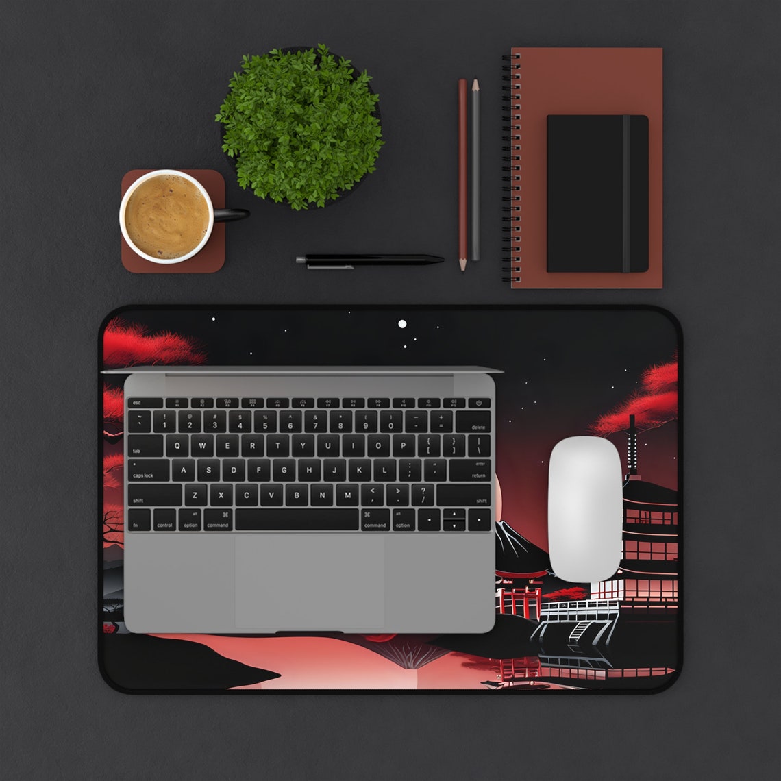 Japanese Landscape by Night Desk Mat, Desk Accessories, Workspace ...