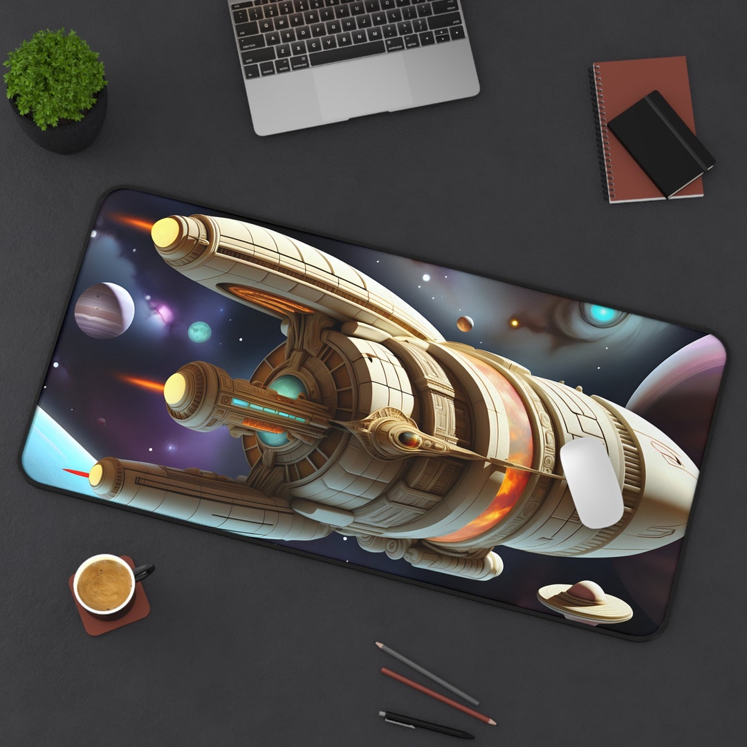 3D Animation Style Spaceship in Outerspace Desk Mat, Space, Office Desk ...