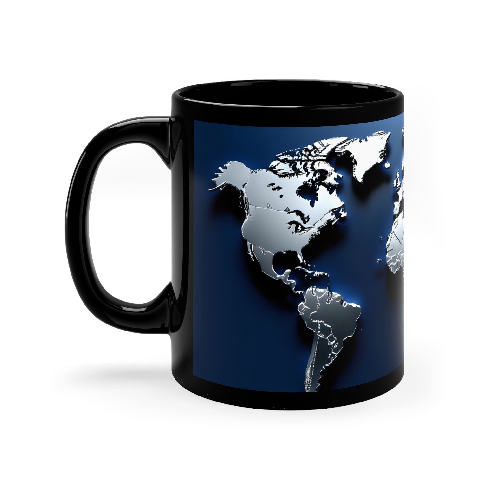 3D Metallic World Map Mug Black, Ceramic Mug, Gift Idea, 3D Design Mug ...