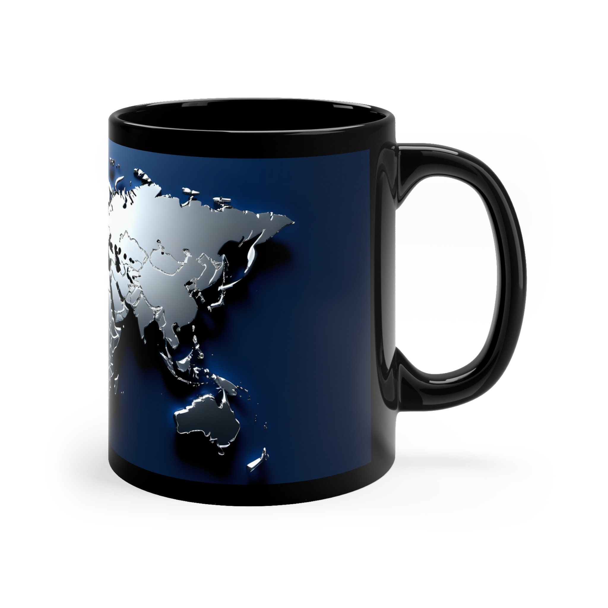 3D Metallic World Map Mug Black, Ceramic Mug, Gift Idea, 3D Design Mug ...
