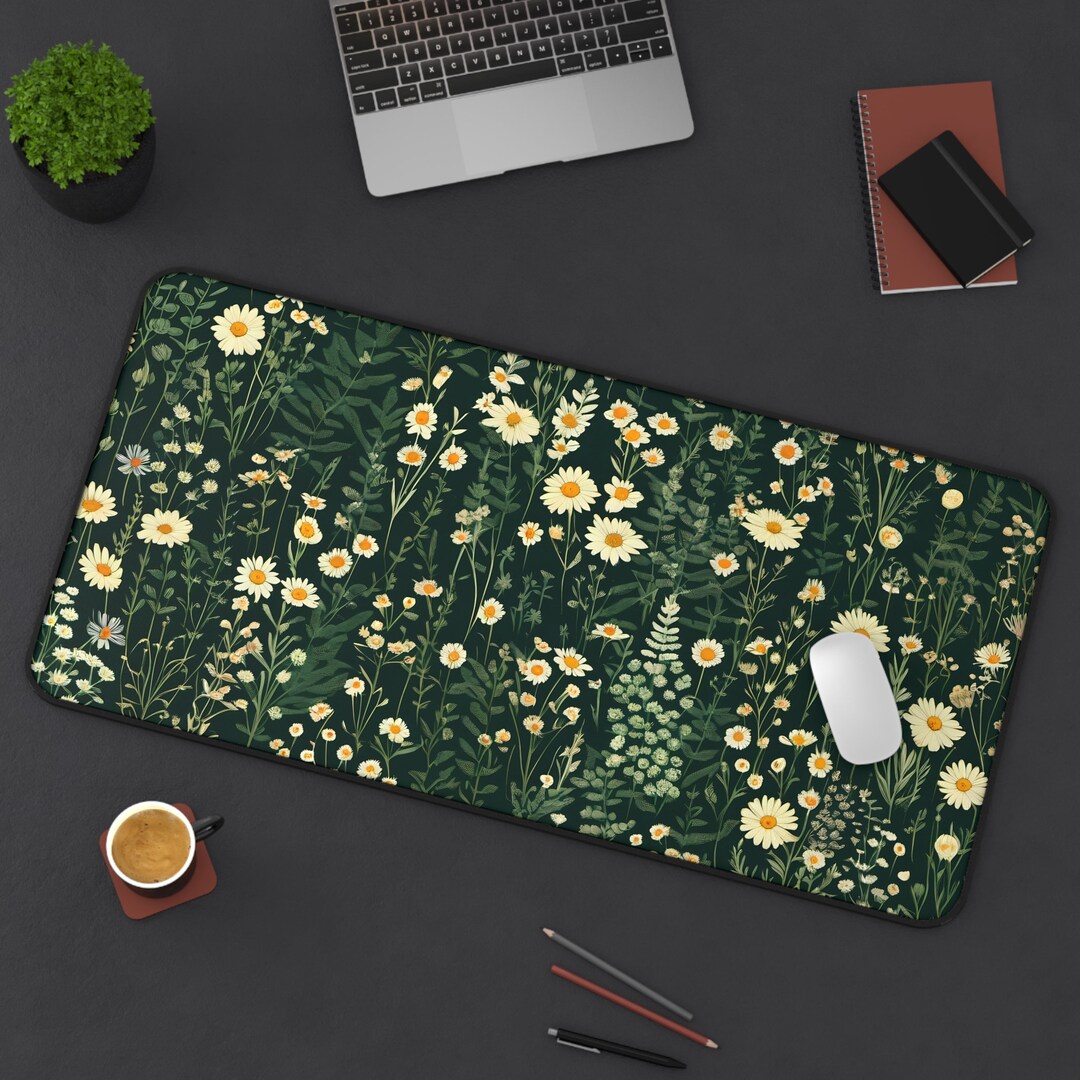 Vintage Wildflower Desk Mat, Daisies, Desk Accessories, Workspace ...
