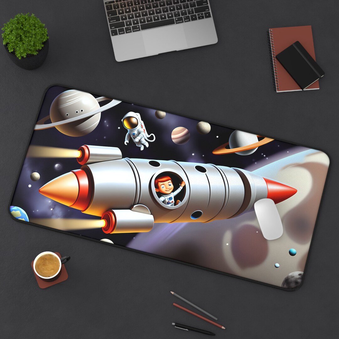 3D Animation Style Spaceship in Outerspace Desk Mat, Space, Office Desk ...