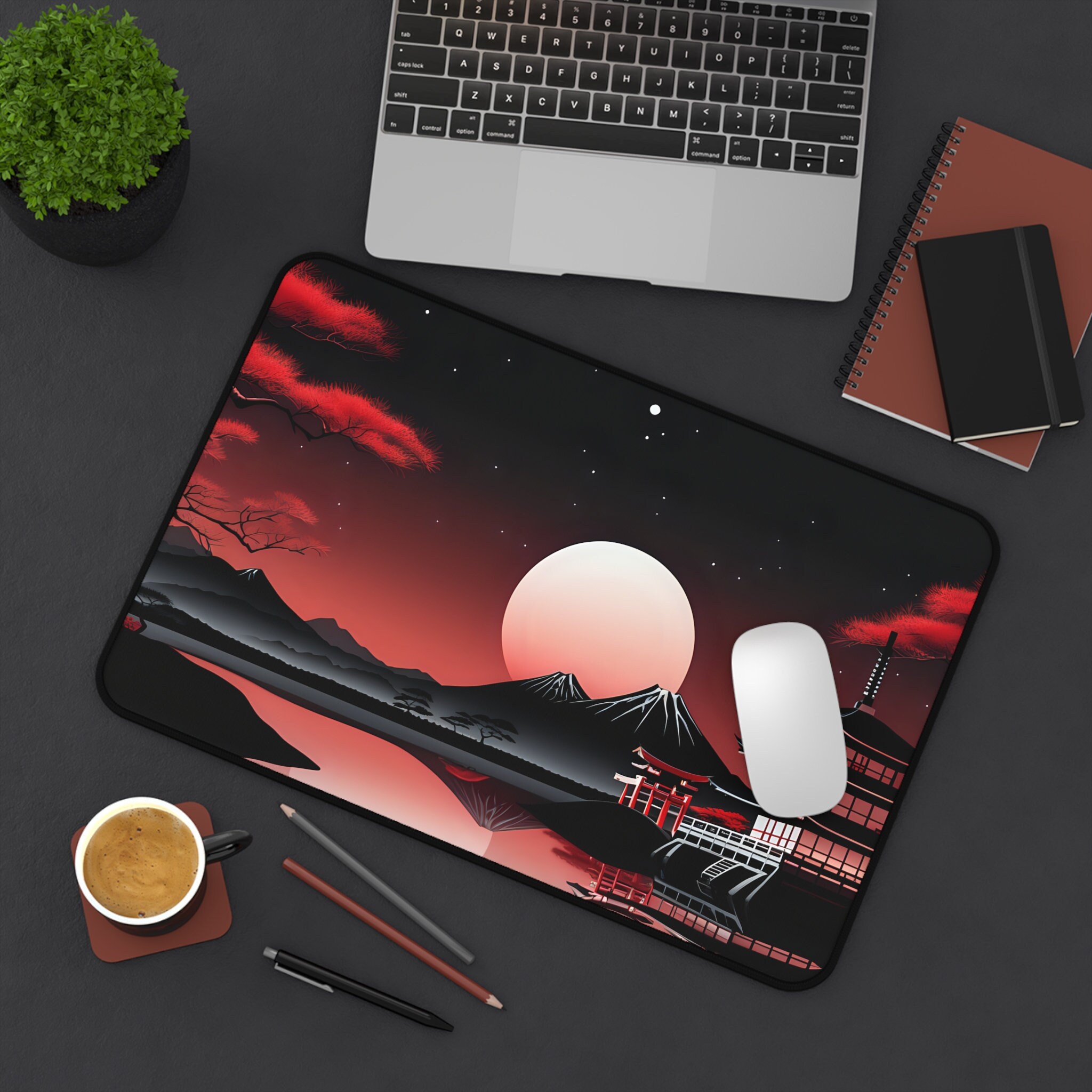 Japanese Landscape by Night Desk Mat, Desk Accessories, Workspace ...