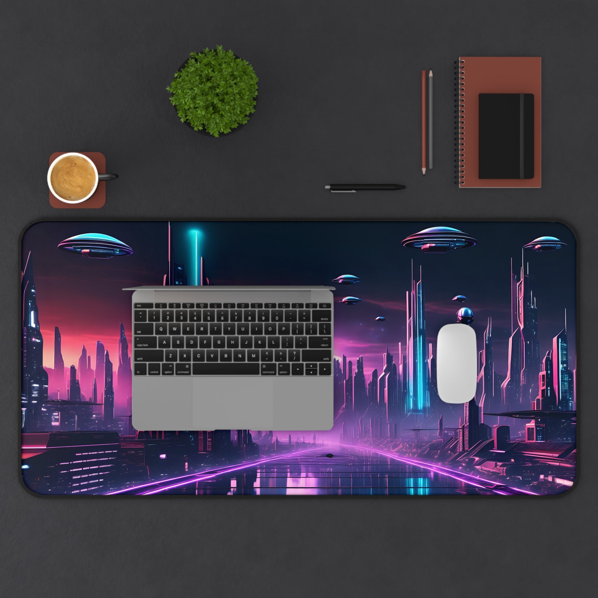 Dystopian Futuristic City Desk Mat, Sci-fi Desk Mat, Spacecraft ...