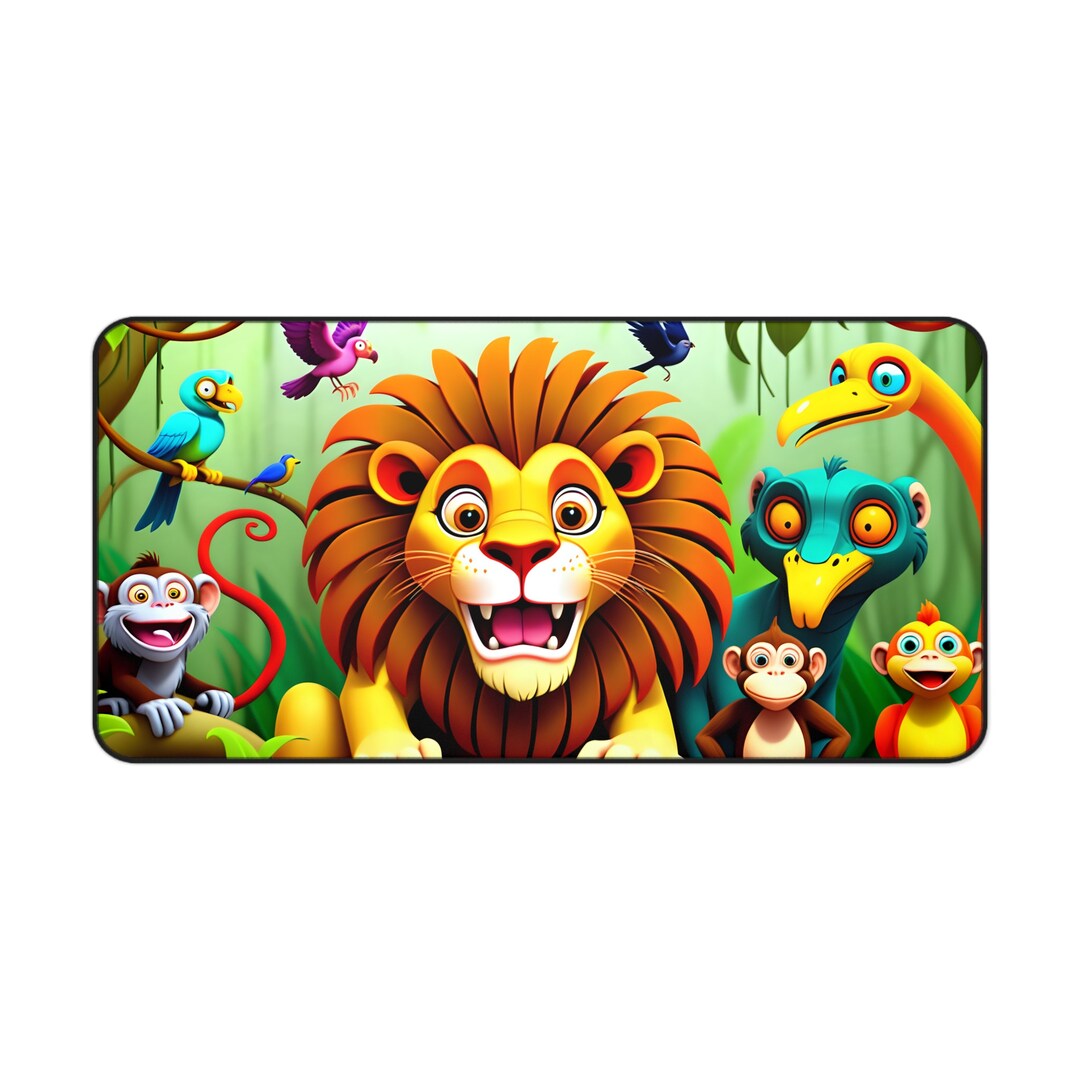 Happy Jungle Animals Desk Mat, Desk Accessories, Office Desk Mat, Large ...