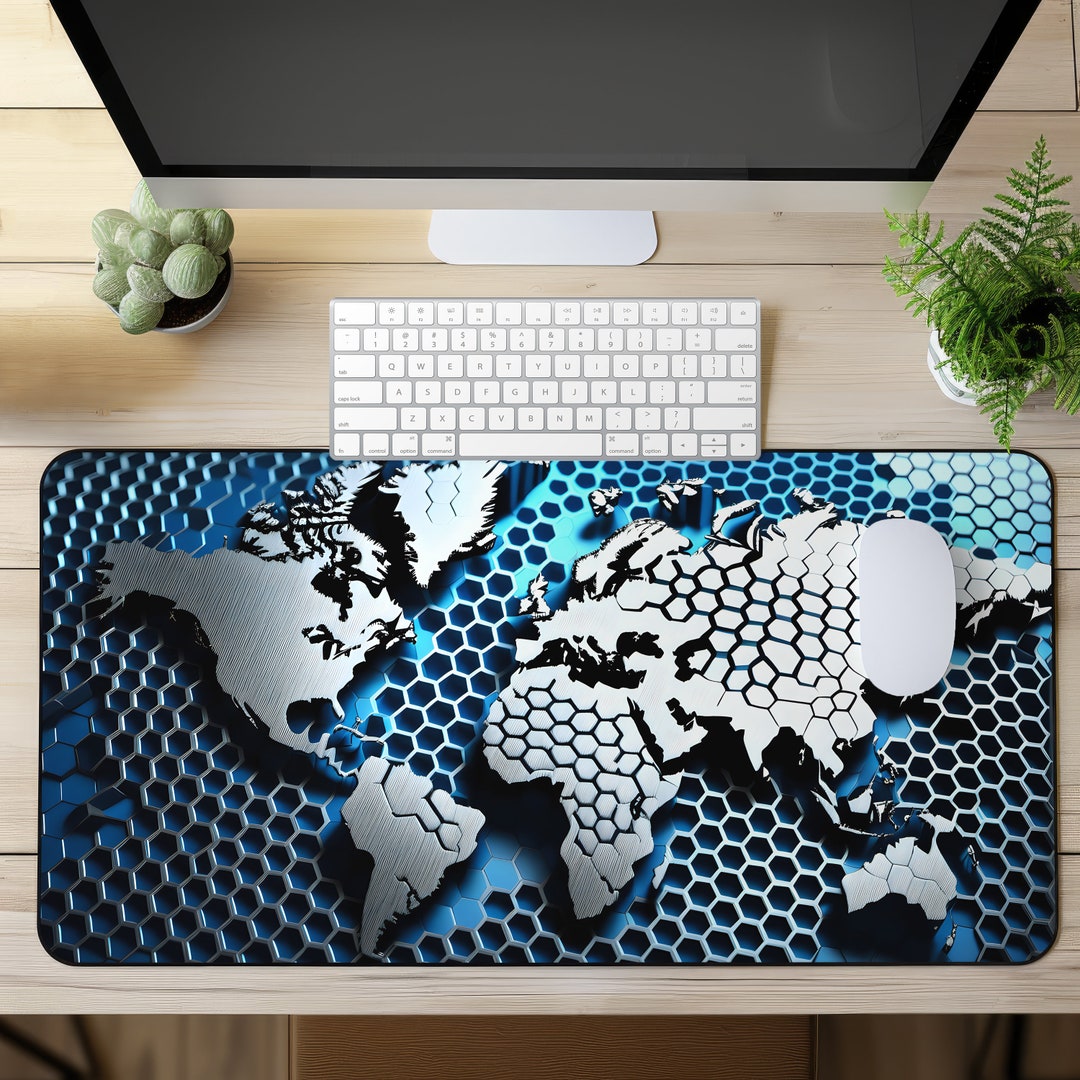 3D Metallic World Map Desk Mat, Large Desk Pad, 3D Mouse Mat, 3D Desk ...