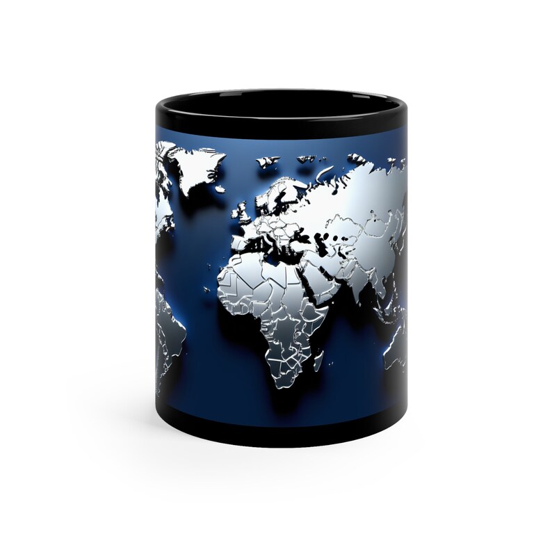 3D Metallic World Map Mug Black, Ceramic Mug, Gift Idea, 3D Design Mug ...