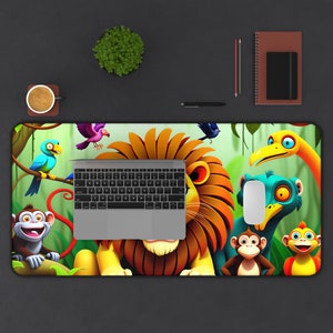 Happy Jungle Animals Desk Mat, Desk Accessories, Office Desk Mat, Large ...