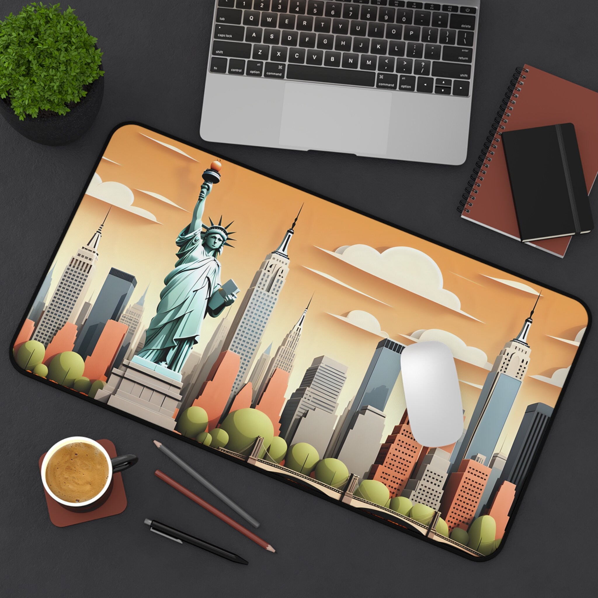 New York Skyline Desk Mat Cartoon Style, Desk Accessories, Workspace ...