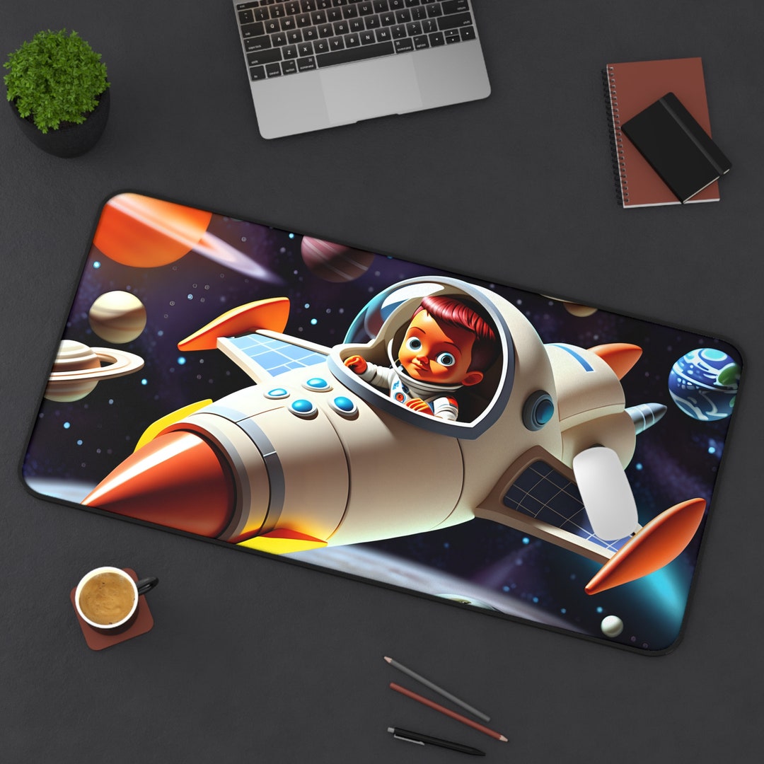 3D Animation Style Spaceship in Outerspace Desk Mat, Space, Office Desk ...