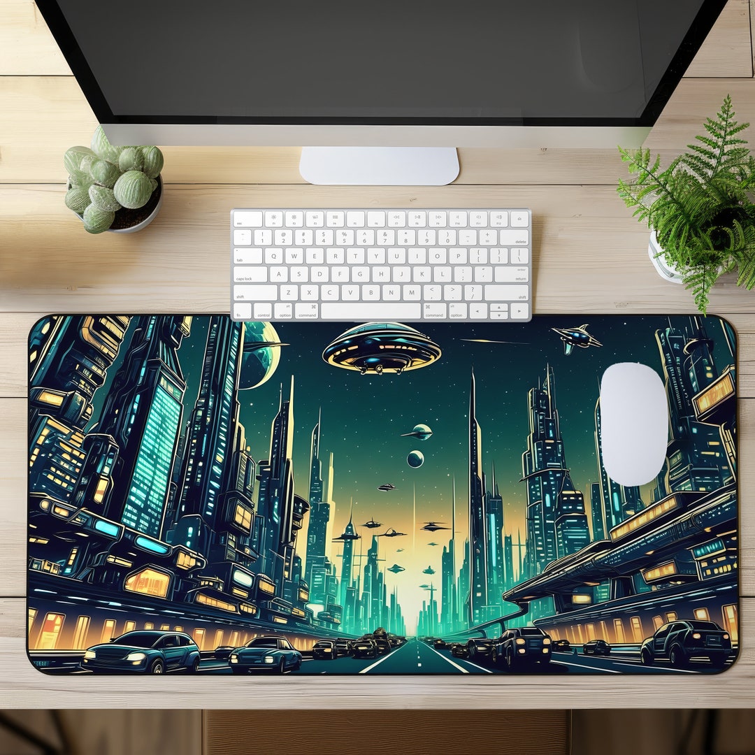 Futuristic City Desk Mat, Sci-fi Desk Mat, Spacecraft, Sci-fi ...