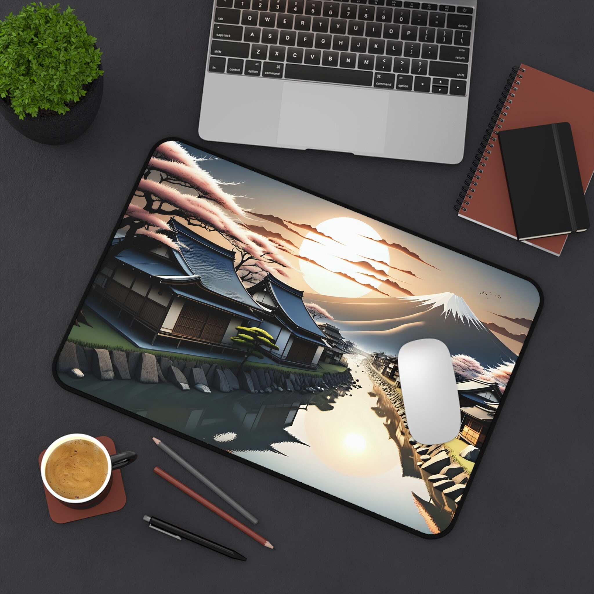 Japanese Landscape Desk Mat, Desk Accessories, Workspace, Large Desk ...