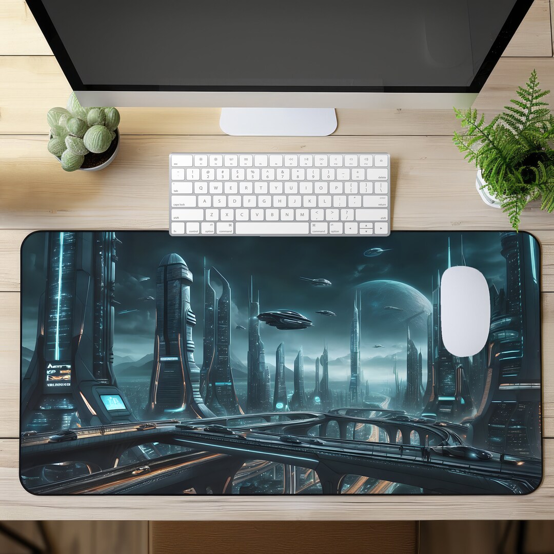 Futuristic City Desk Mat, Sci-fi Desk Mat, Spacecraft, Sci-fi ...