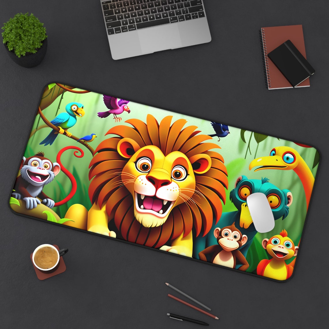 Happy Jungle Animals Desk Mat, Desk Accessories, Office Desk Mat, Large ...
