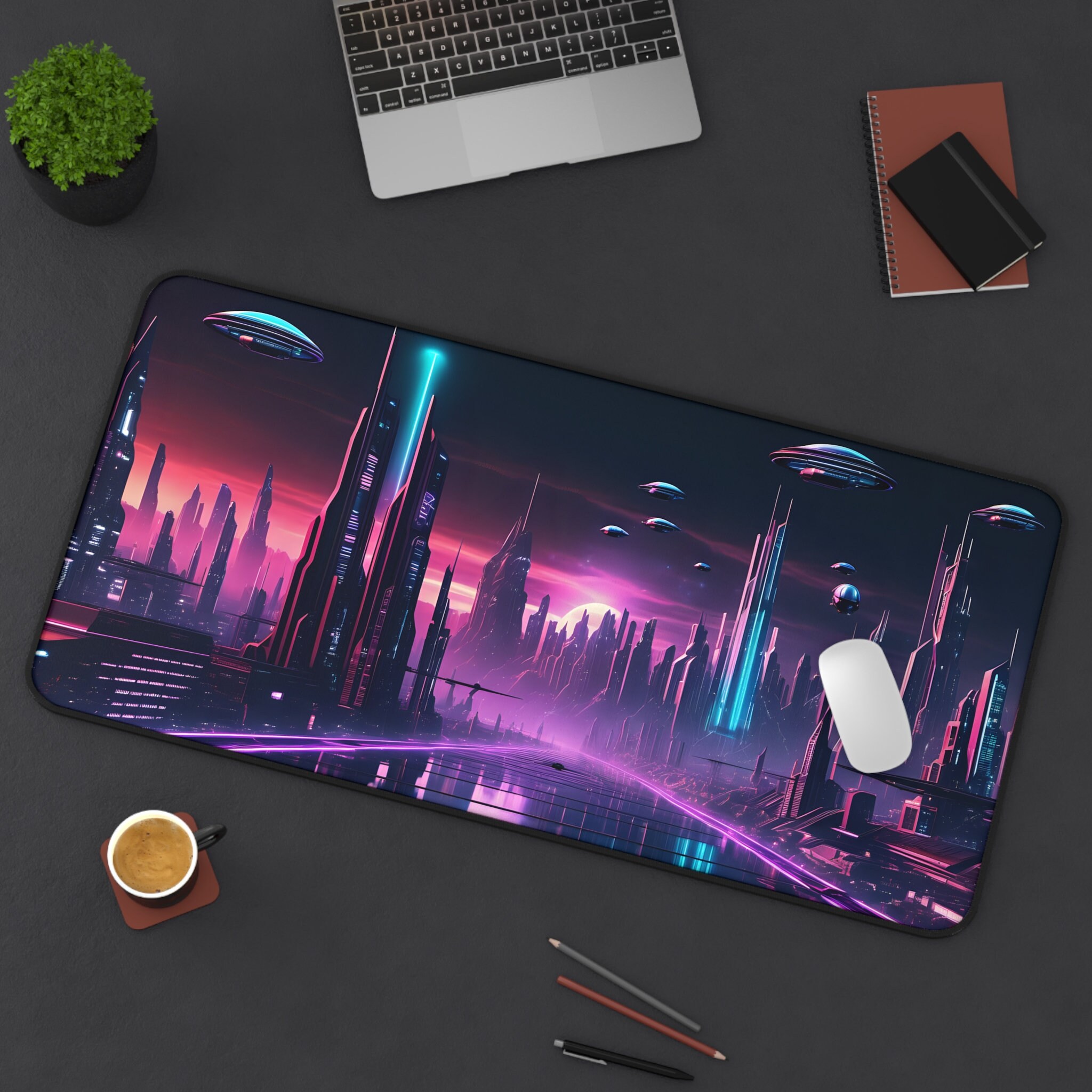 Dystopian Futuristic City Desk Mat, Sci-fi Desk Mat, Spacecraft ...