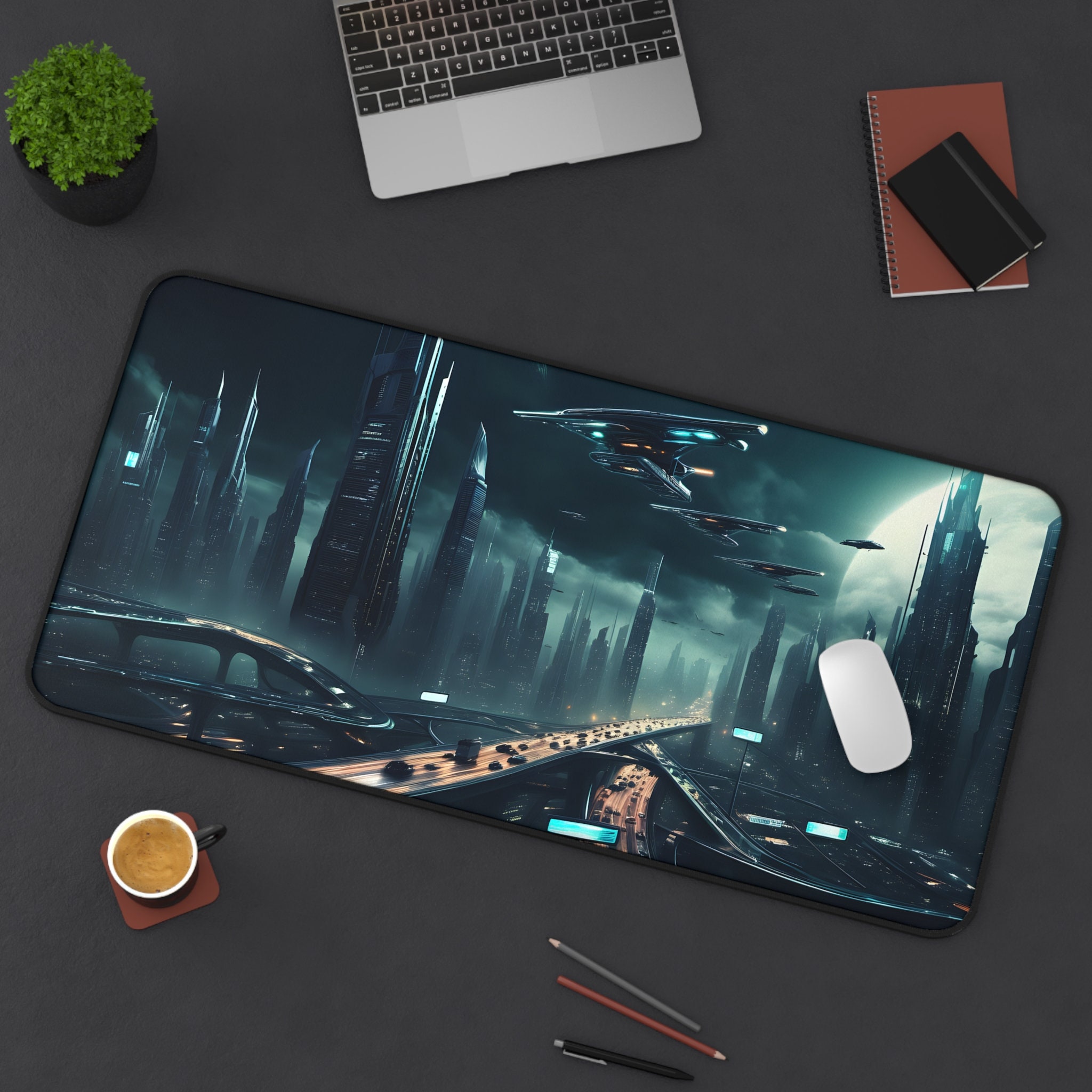 Futuristic City Desk Mat, Sci-fi Desk Mat, Spacecraft, Sci-fi ...