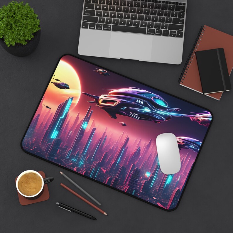 Futuristic City Desk Mat, Sci-fi Desk Mat, Spacecraft, Sci-fi ...