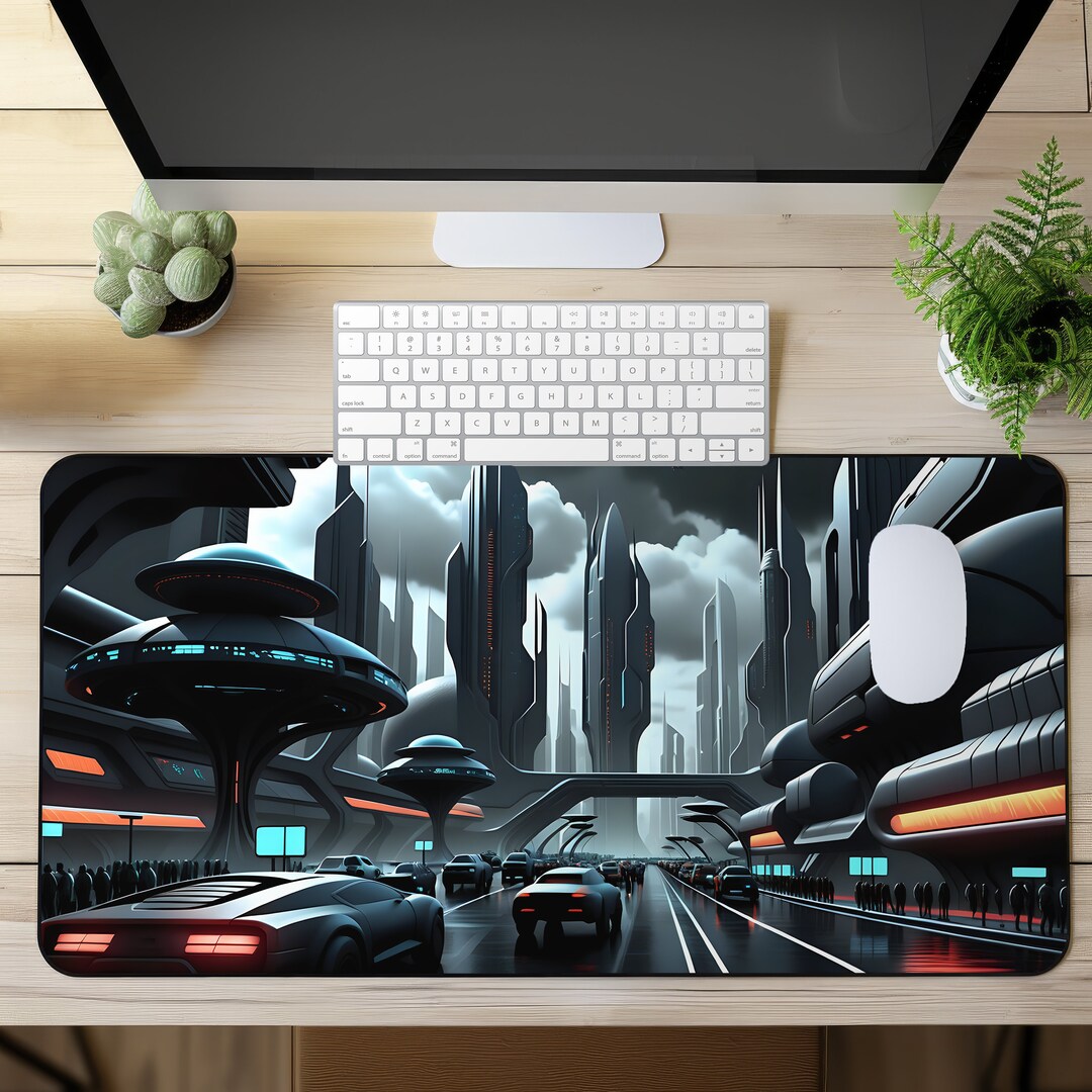 3D Animation Style Futuristic City Desk Mat, Sci-fi Desk Mat, Dystopian ...