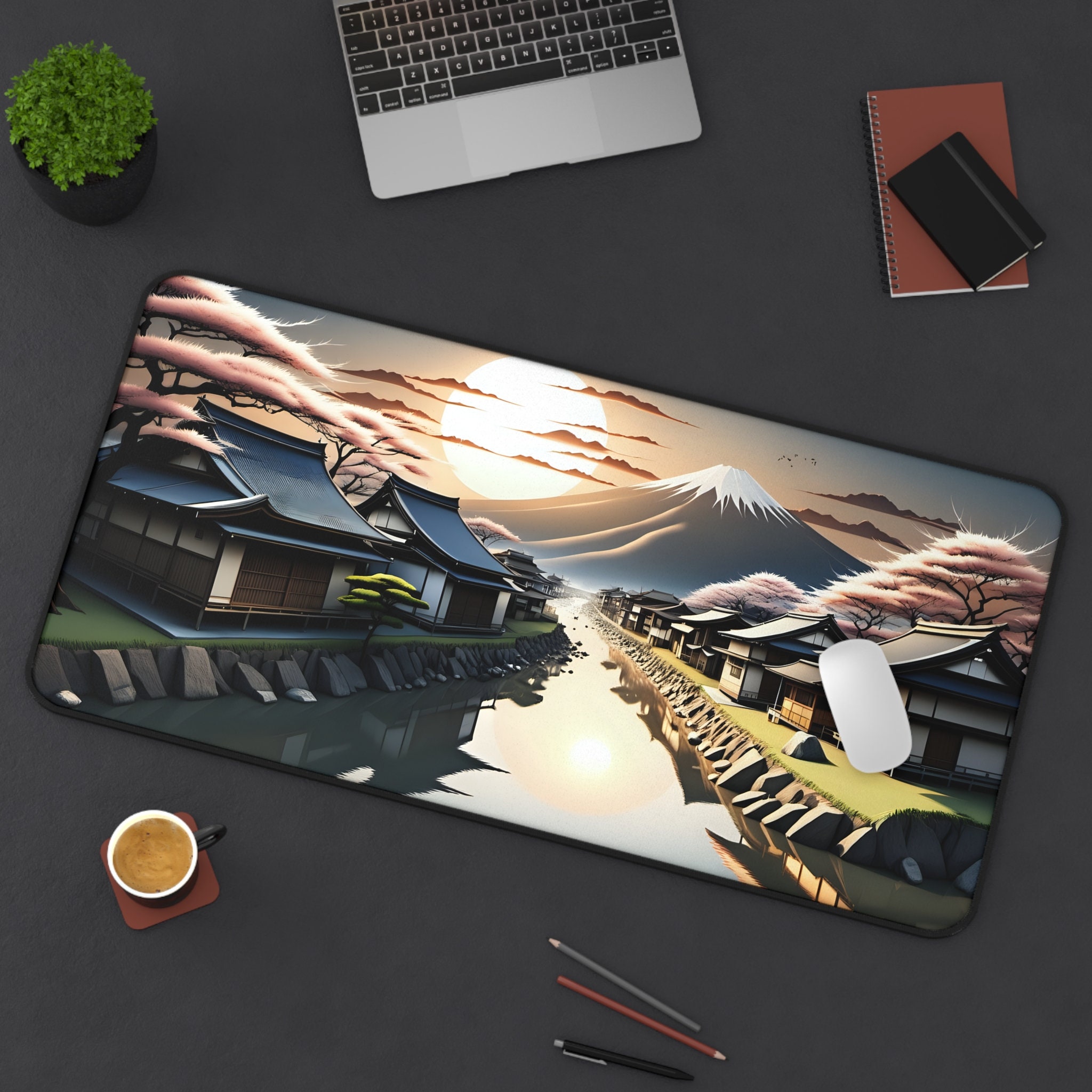 Japanese Landscape Desk Mat, Desk Accessories, Workspace, Large Desk ...