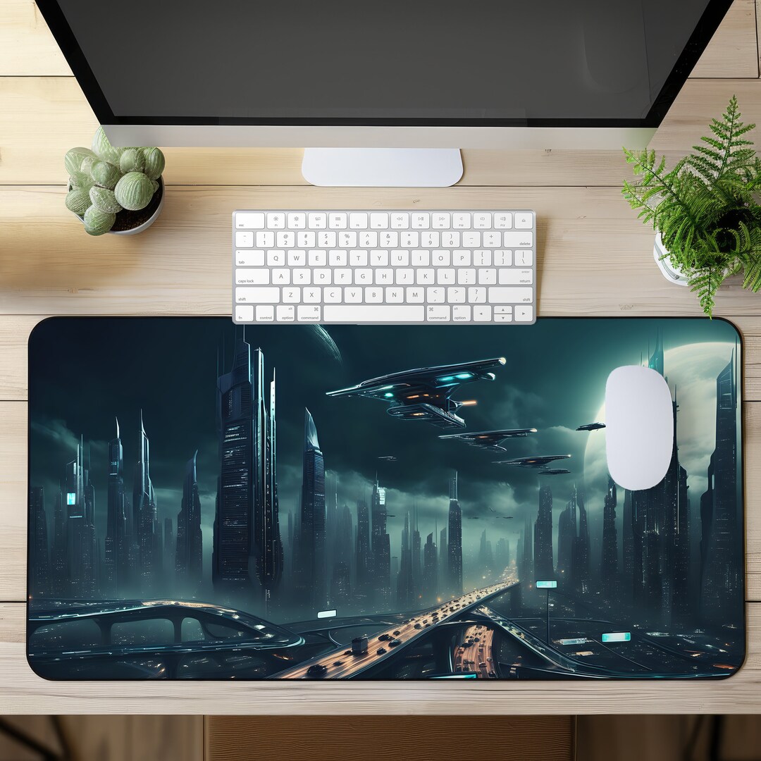 Futuristic City Desk Mat, Sci-fi Desk Mat, Spacecraft, Sci-fi ...