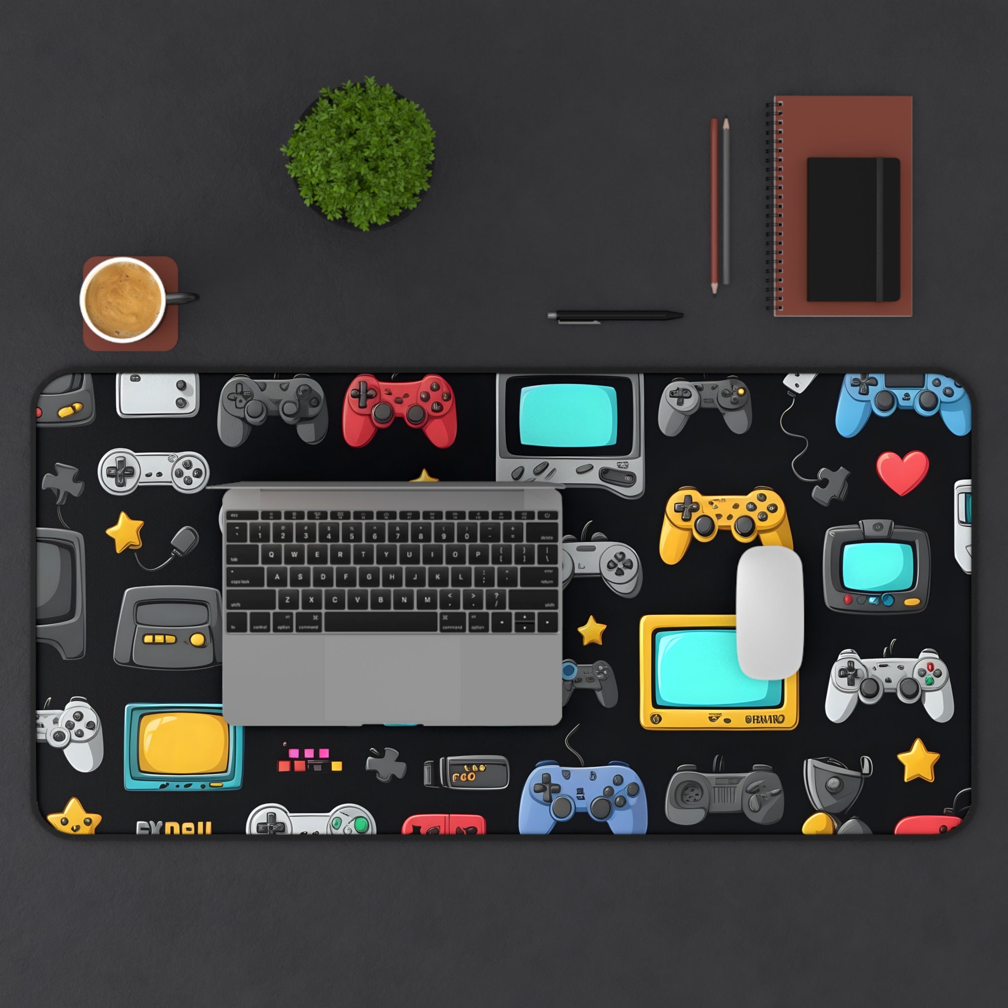 Vintage Gaming Desk Mat Cartoon Style, Gamer Desk Setup, Gaming Mouse ...