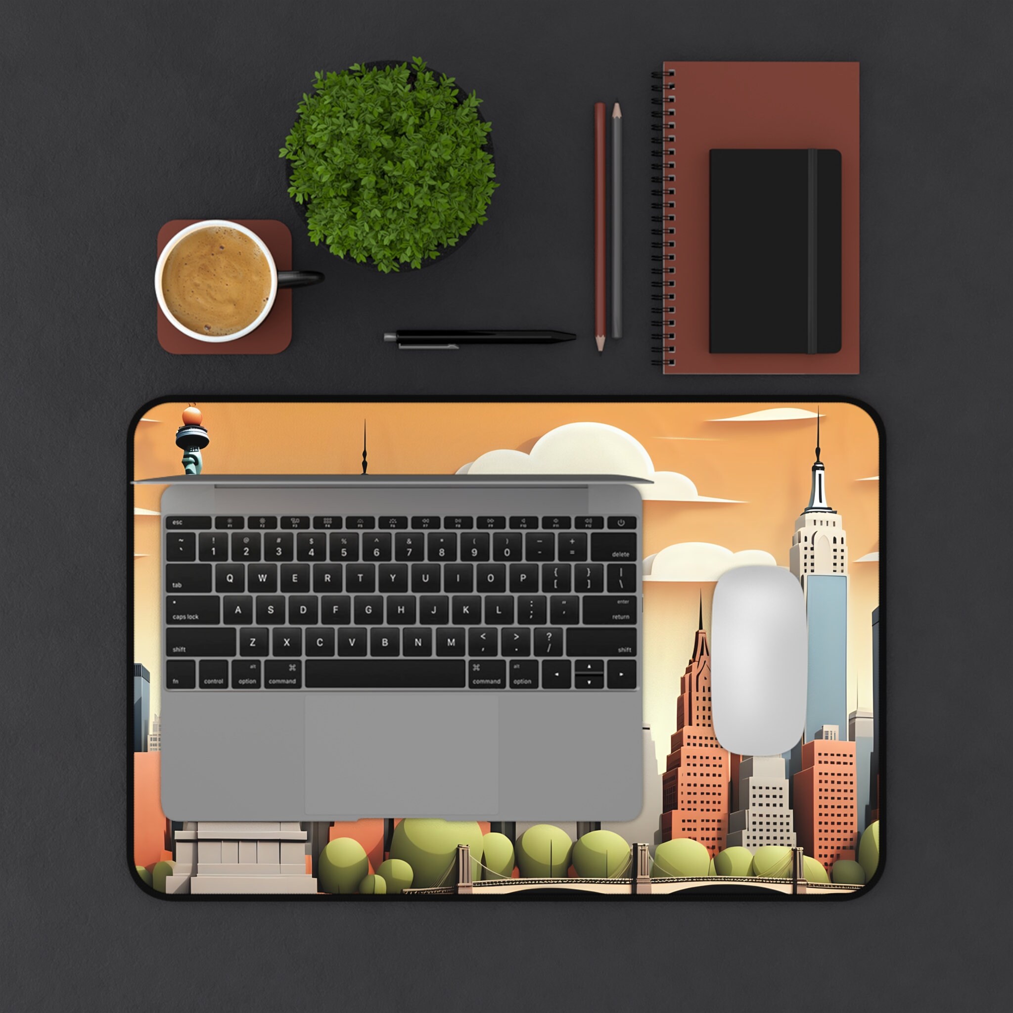 New York Skyline Desk Mat Cartoon Style, Desk Accessories, Workspace ...