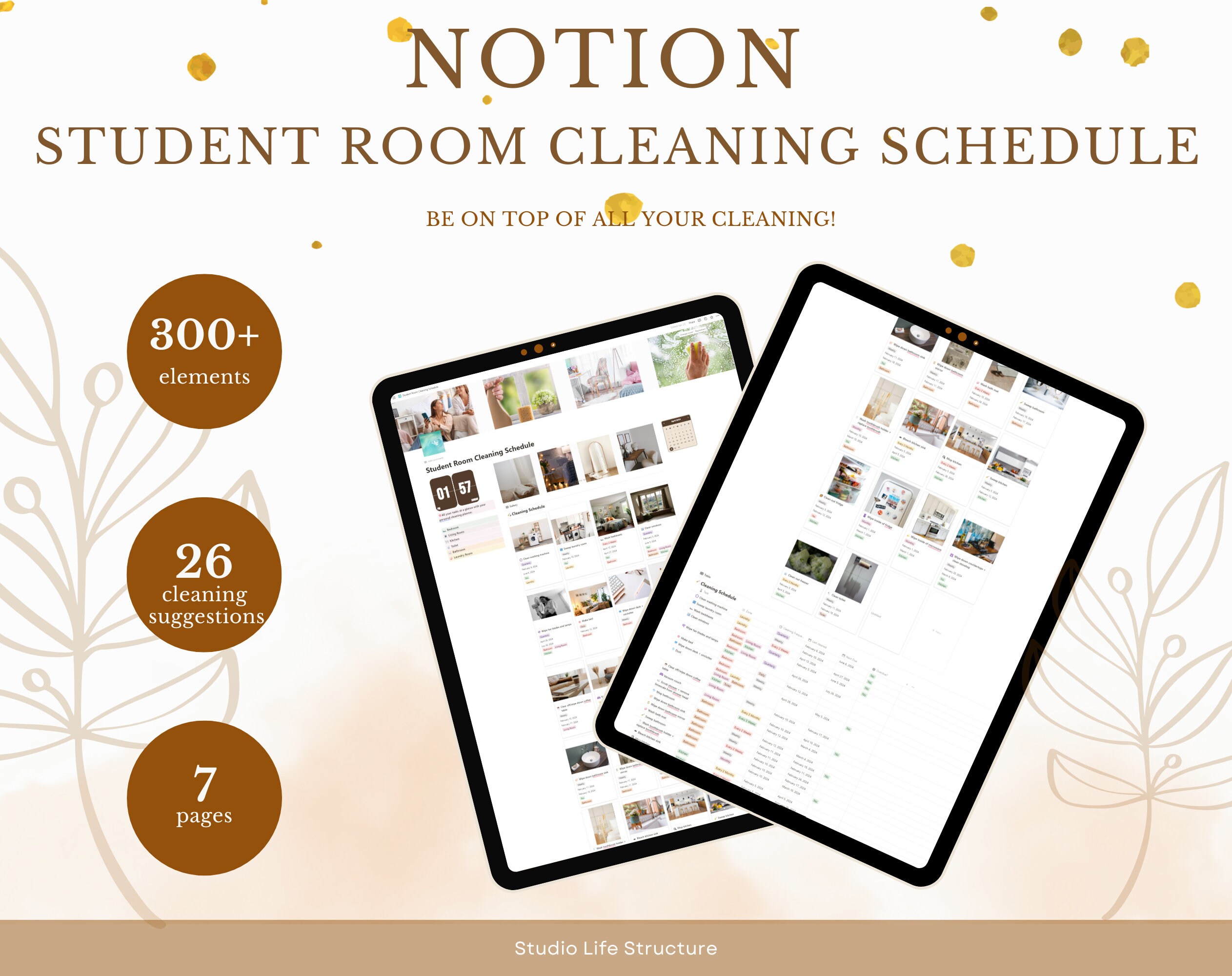 Notion Student Room Cleaning Schedule | Student Dorm Cleaning Planner | Collegeroom Essentials ...