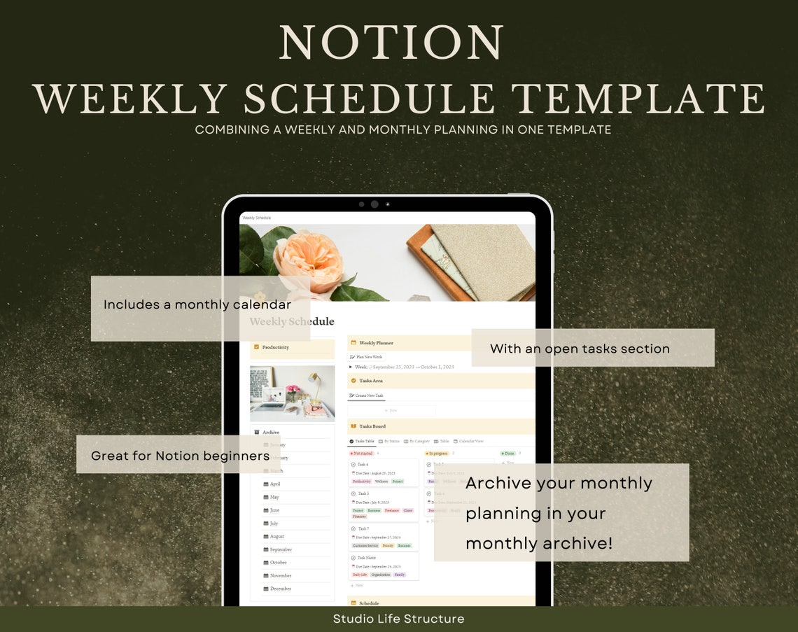 Notion Weekly Schedule Template Notion Schedule Planner Monthly Schedule Notion Adjustable ...
