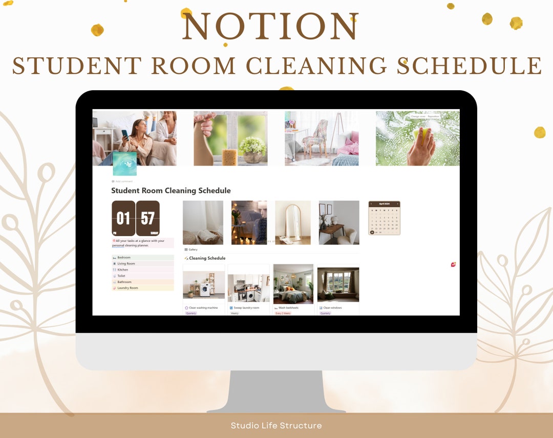 Notion Student Room Cleaning Schedule | Student Dorm Cleaning Planner | Collegeroom Essentials ...